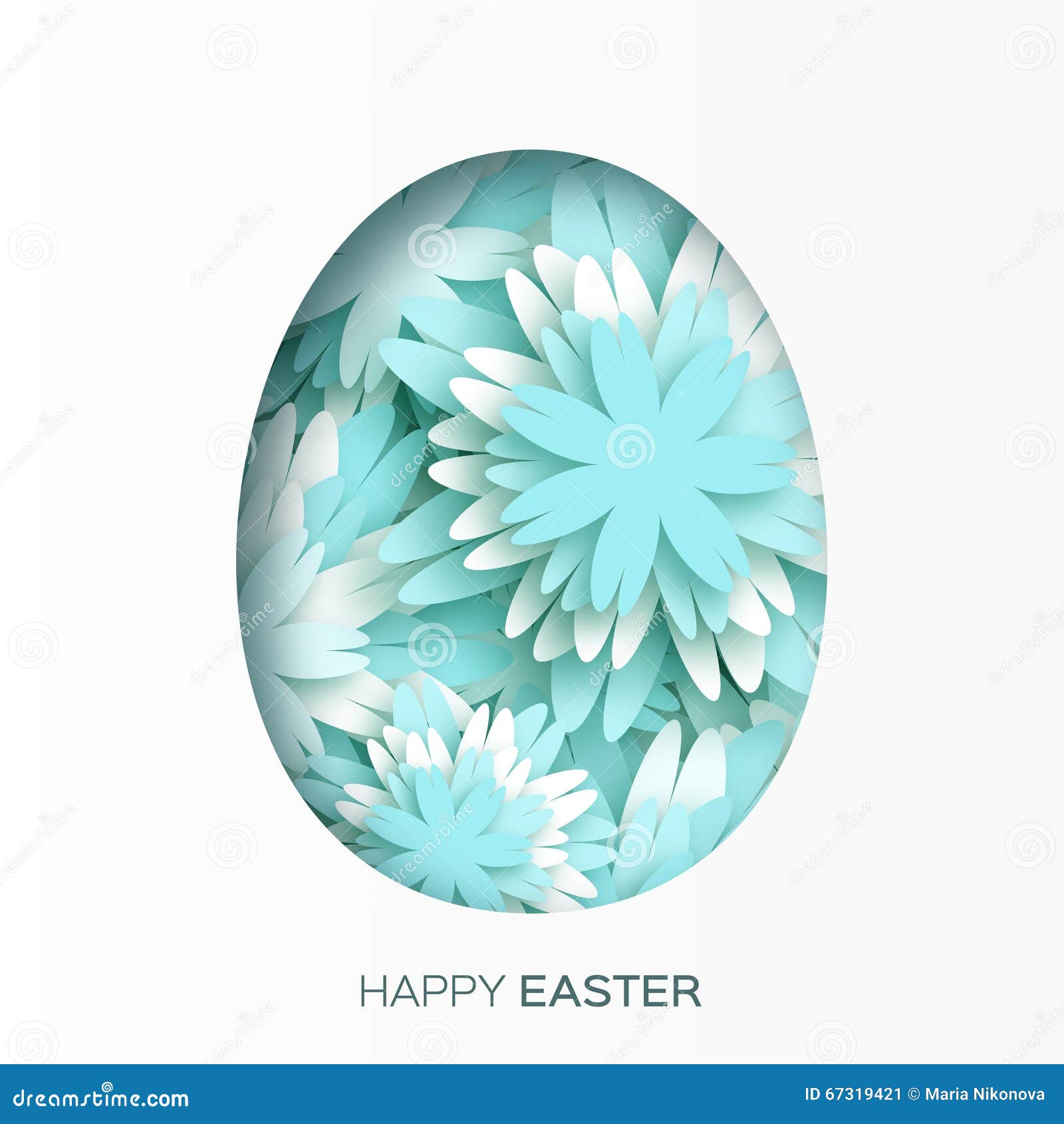Greeting Card with Happy Easter - with Blue Flower Easter Egg on White ...