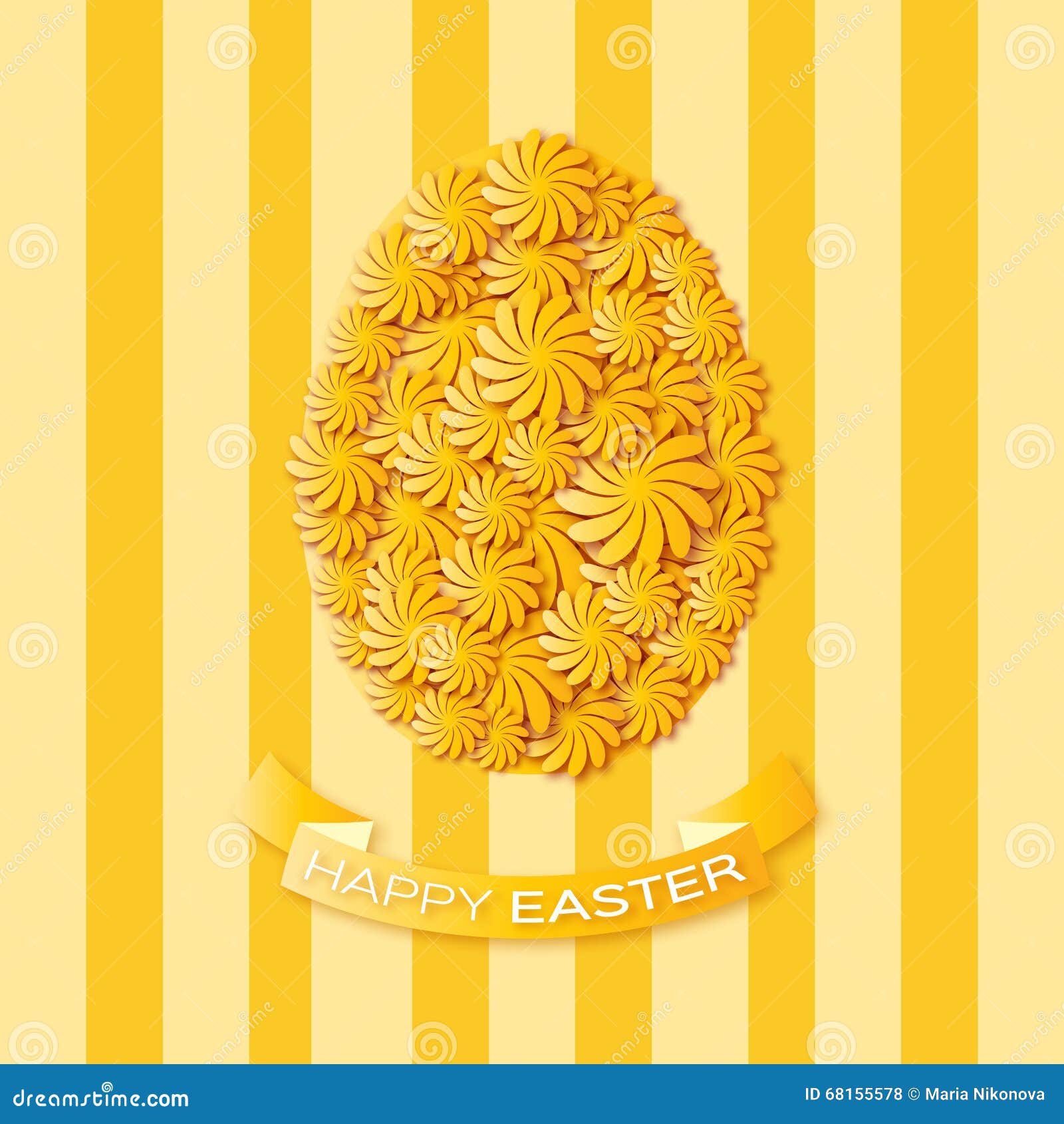 Greeting Card with Happy Easter - with Yellow Flower Easter Egg and ...