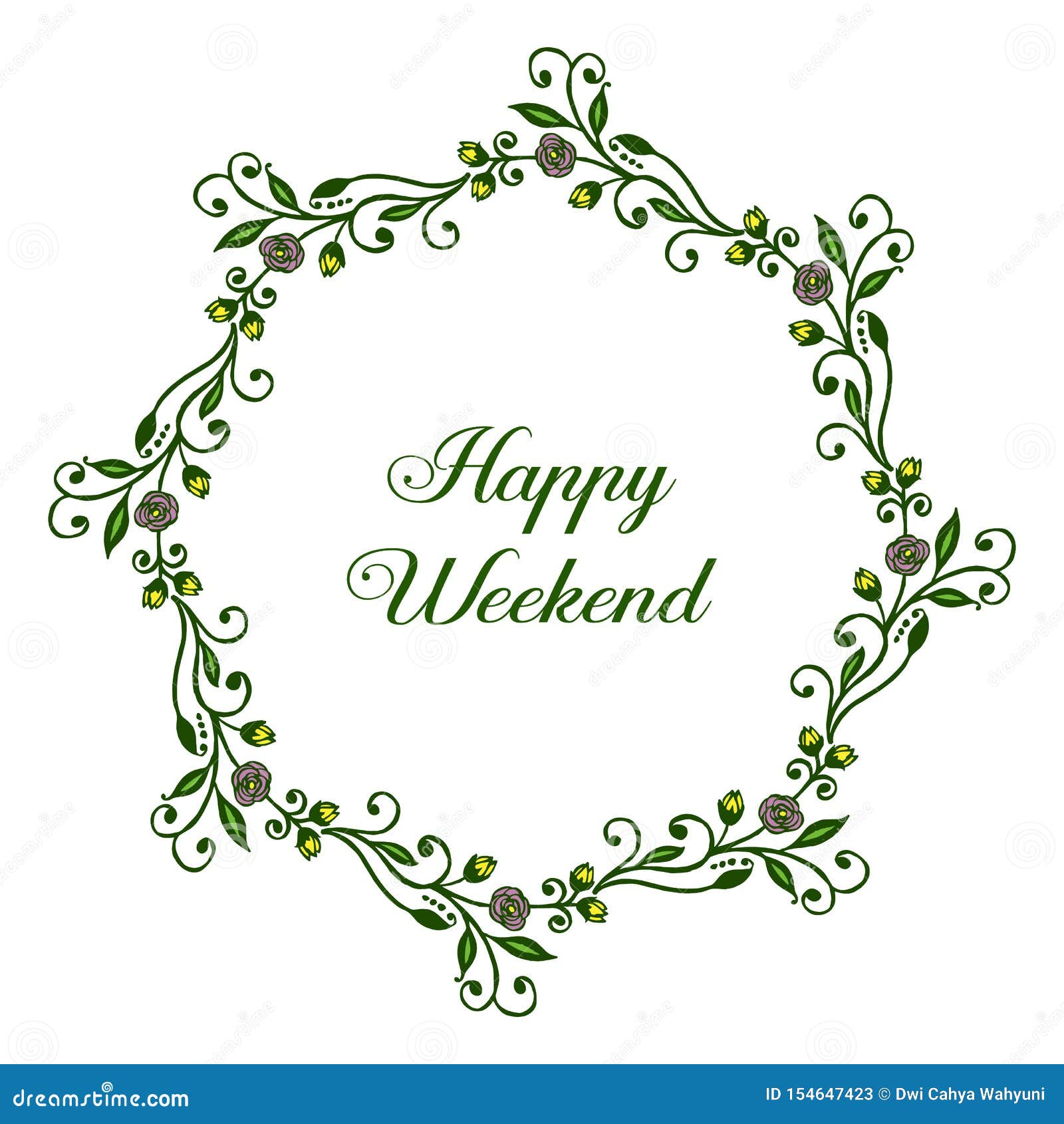 Greeting Card Happy Weekend, with Bright Green Leafy Flower Frame ...