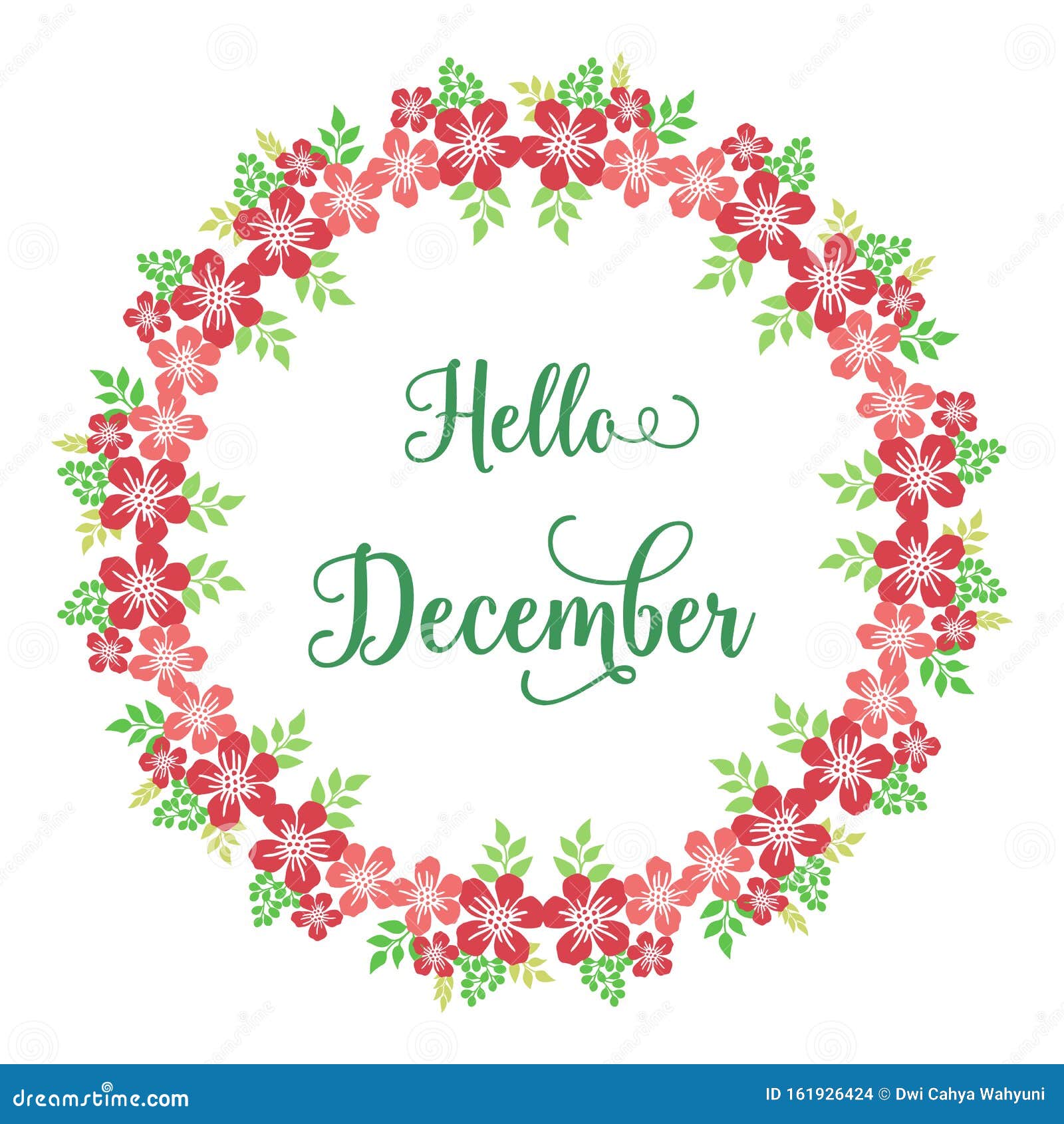 Greeting Card Hello December, Pattern of Red Floral Frame Beautiful ...