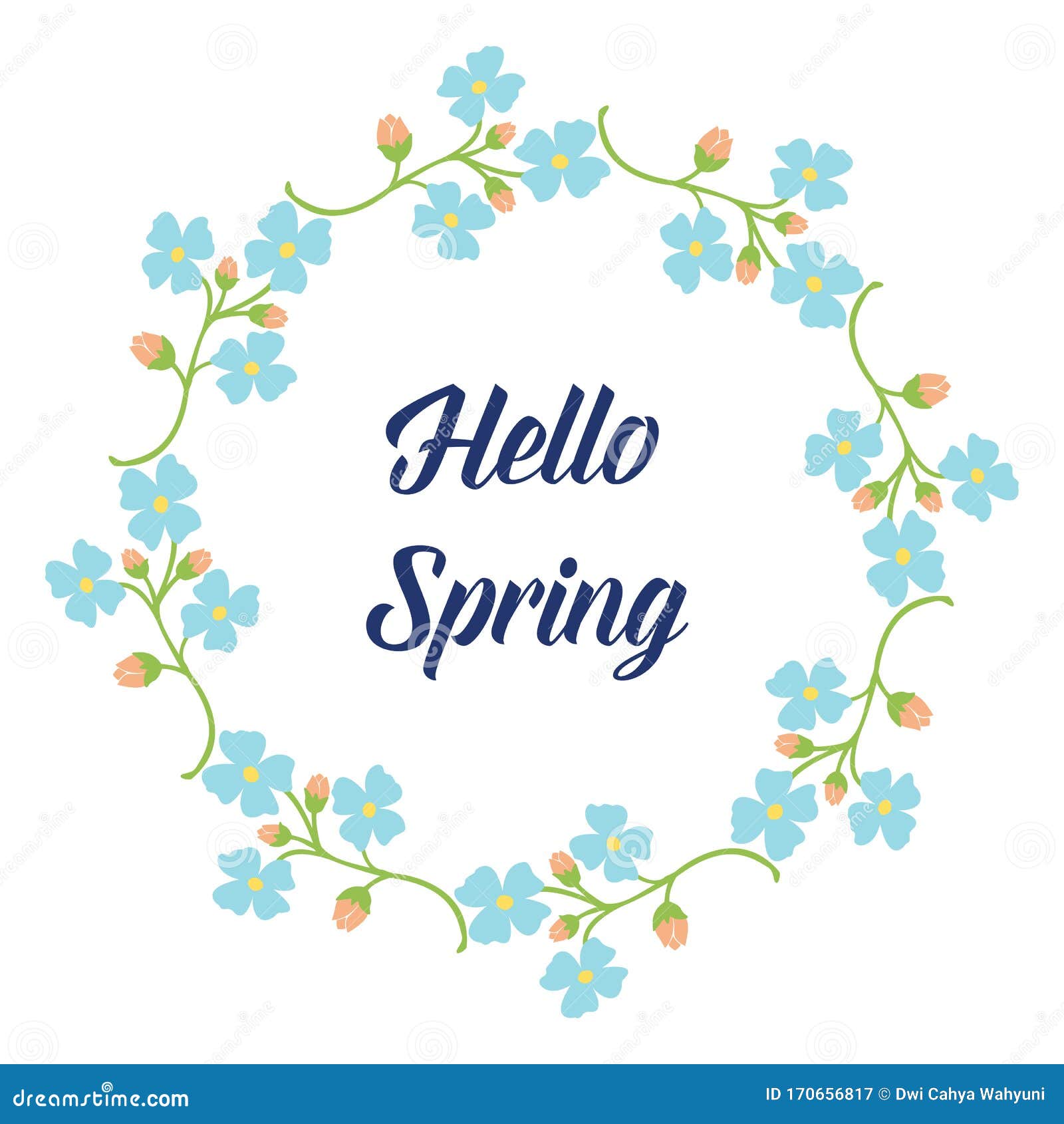 Greeting Card Hello Spring Design, with Elegant Pattern of Leaf and ...