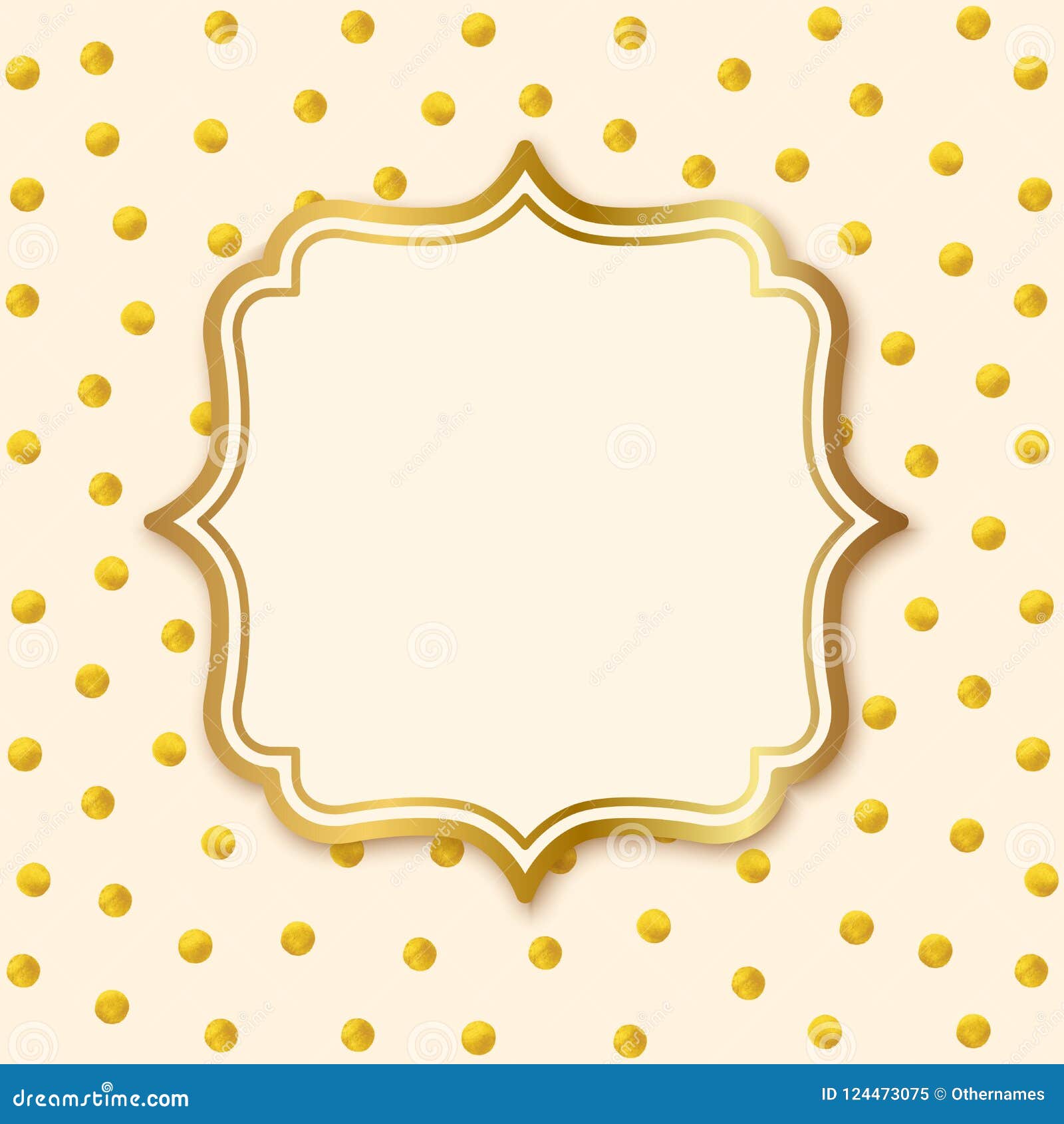 Greeting Card with Label. Gold Polka Dot Pattern Stock Vector ...