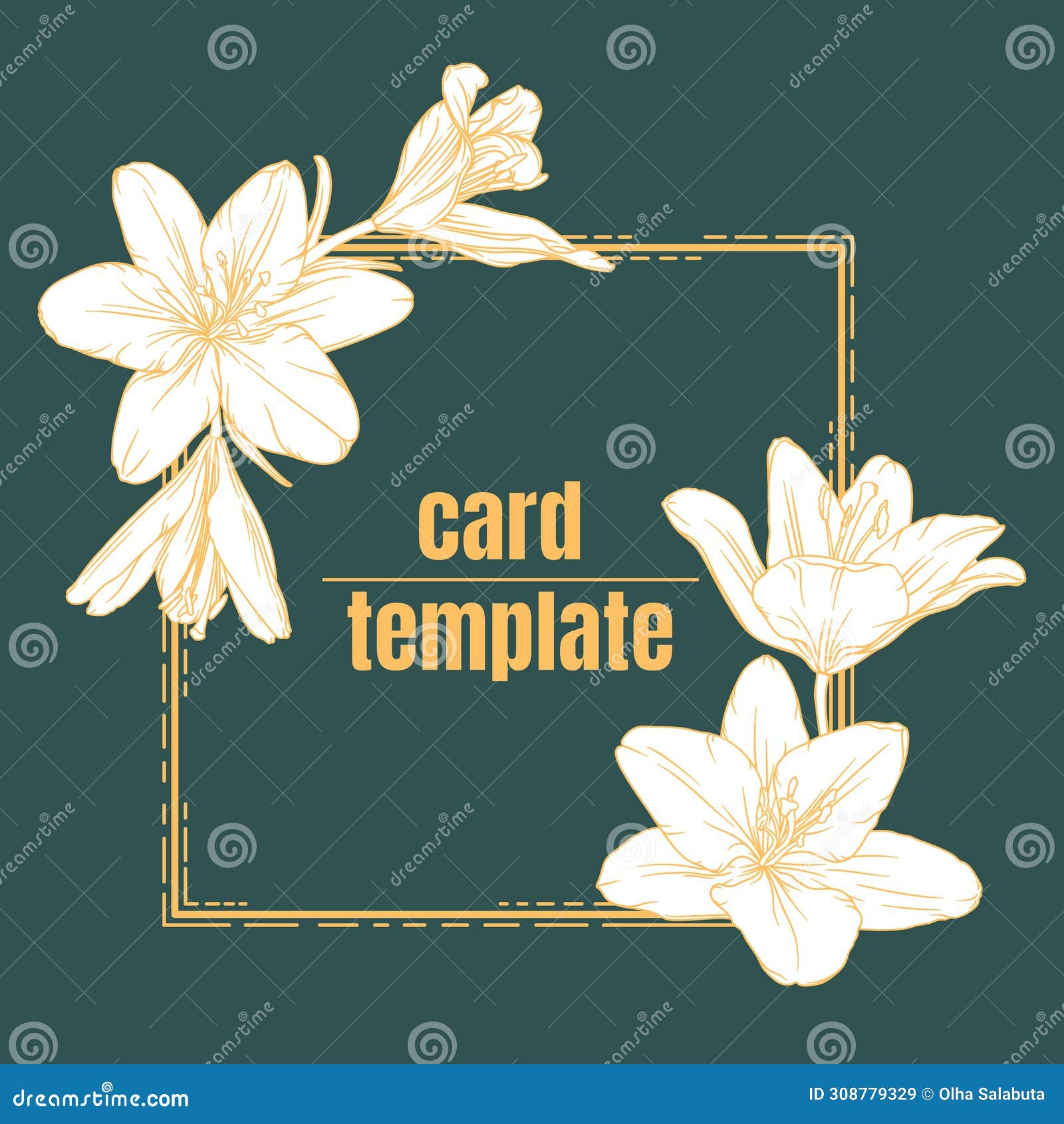 Greeting Card with Lily Flowers and Text on Green Background Stock ...