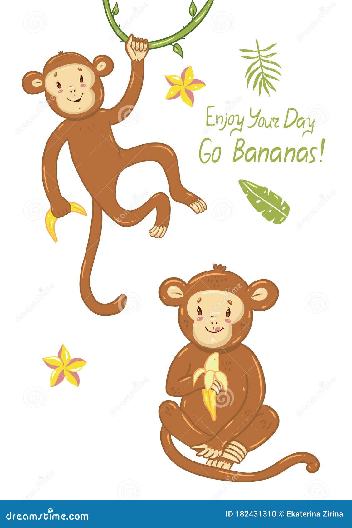 Greeting Card with Monkeys with Funny Inscription. Vector Graphics ...