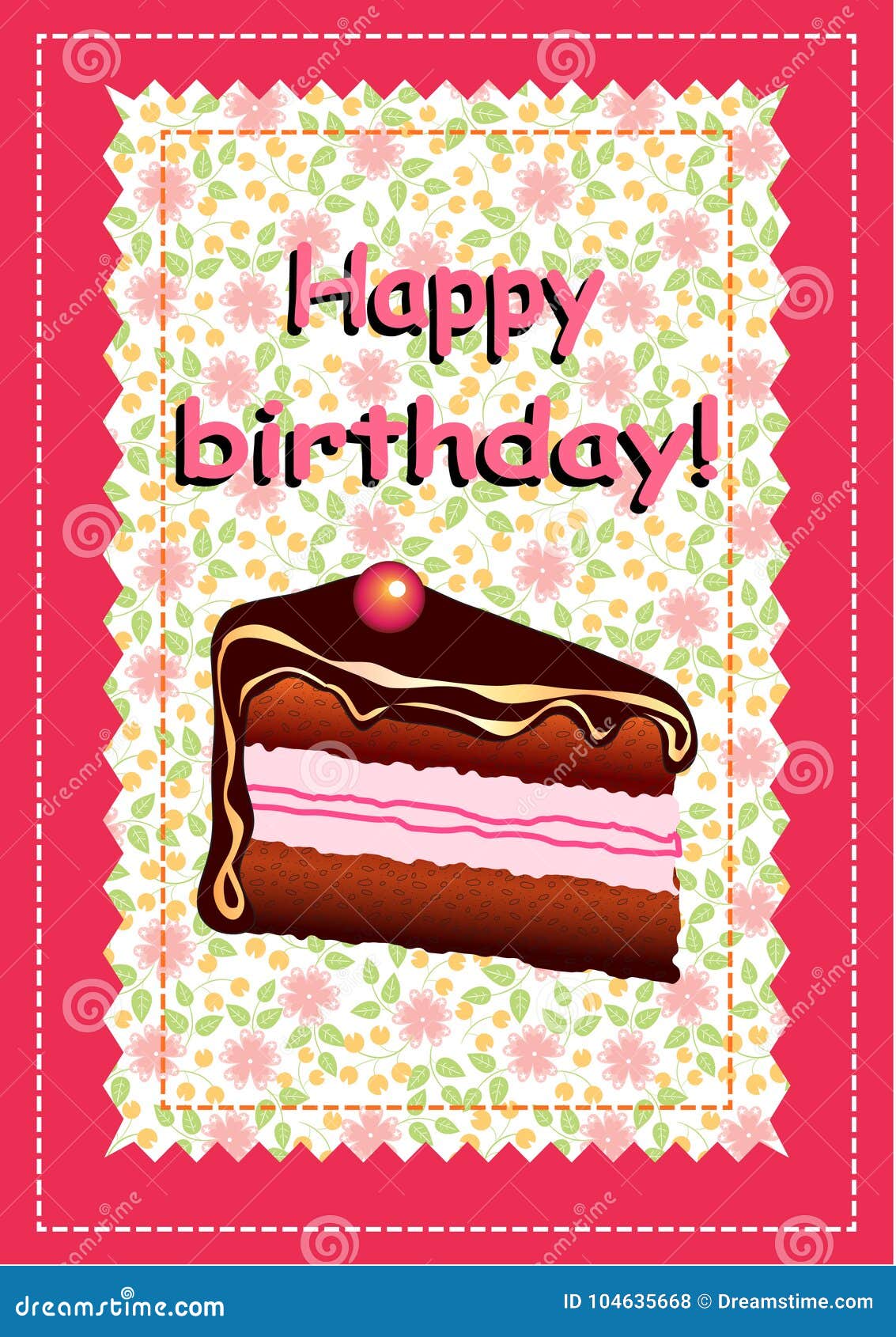 Greeting card with a cake stock vector. Illustration of cute - 104635668
