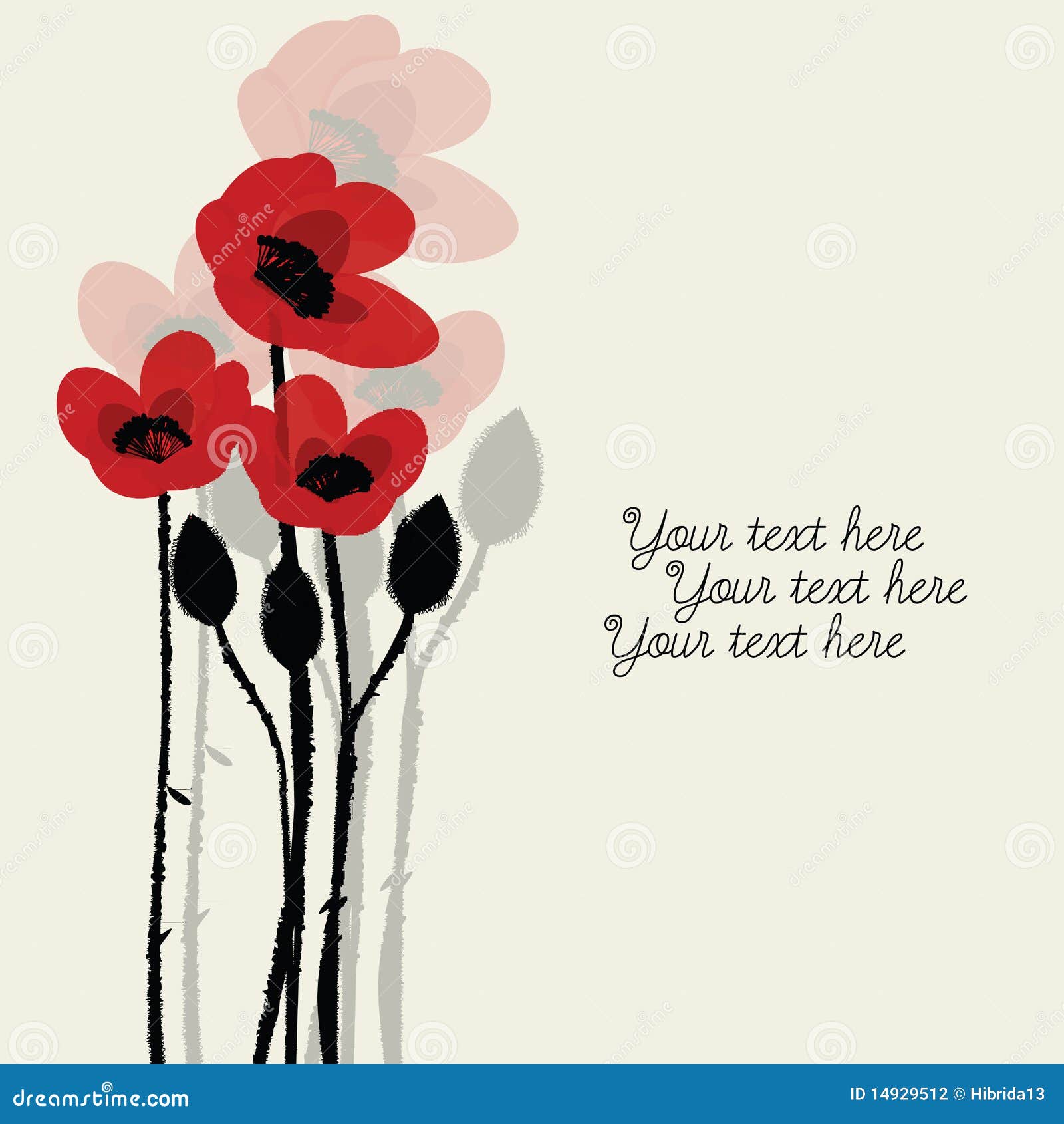 Greeting card with poppies stock illustration. Illustration of bloom ...
