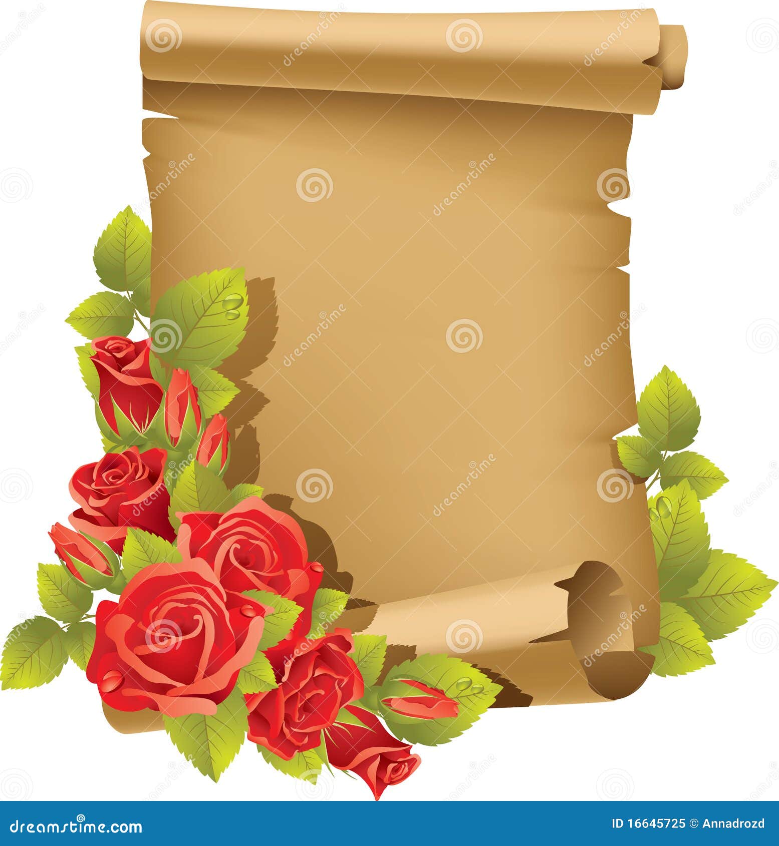 Greeting Card with Rose and Scroll - Vertical Stock Vector ...