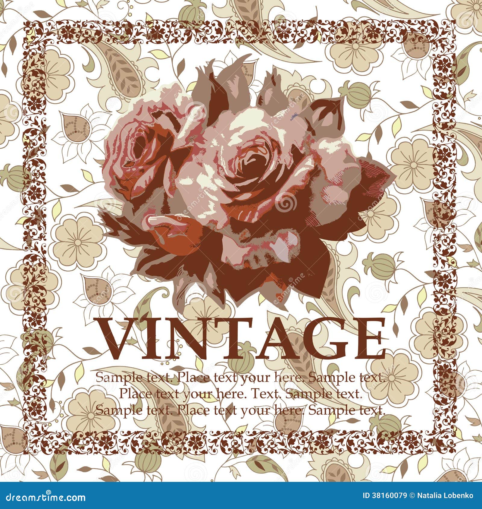 Greeting Card. Roses. Beautiful Frame. Stock Vector - Illustration of ...