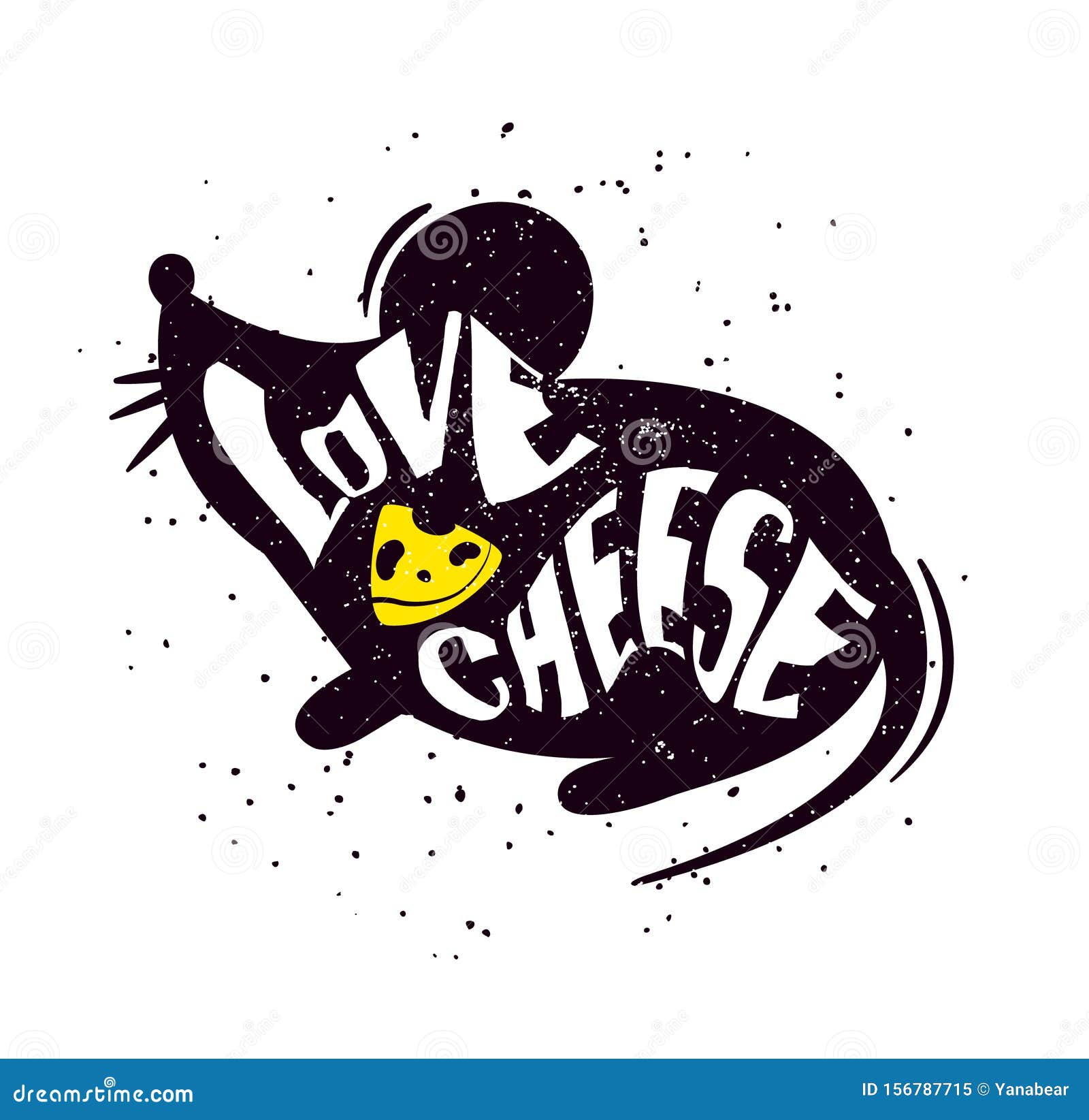 Greeting Card with Silhouette Mouse, Cheese and Lettering Text. Vector ...