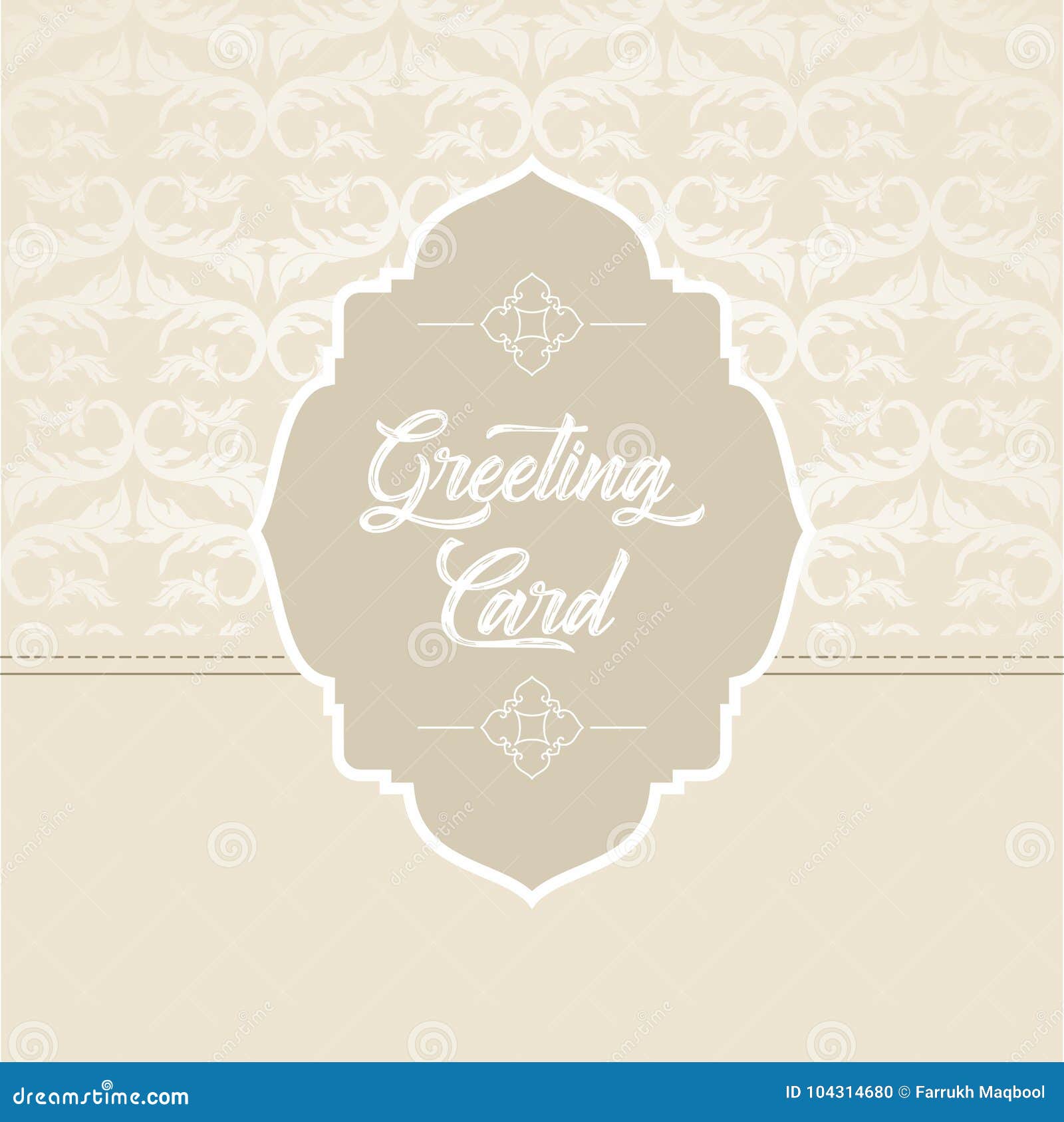 Greeting Card in Soft Beige Color with Seamless Pattern Stock Vector ...