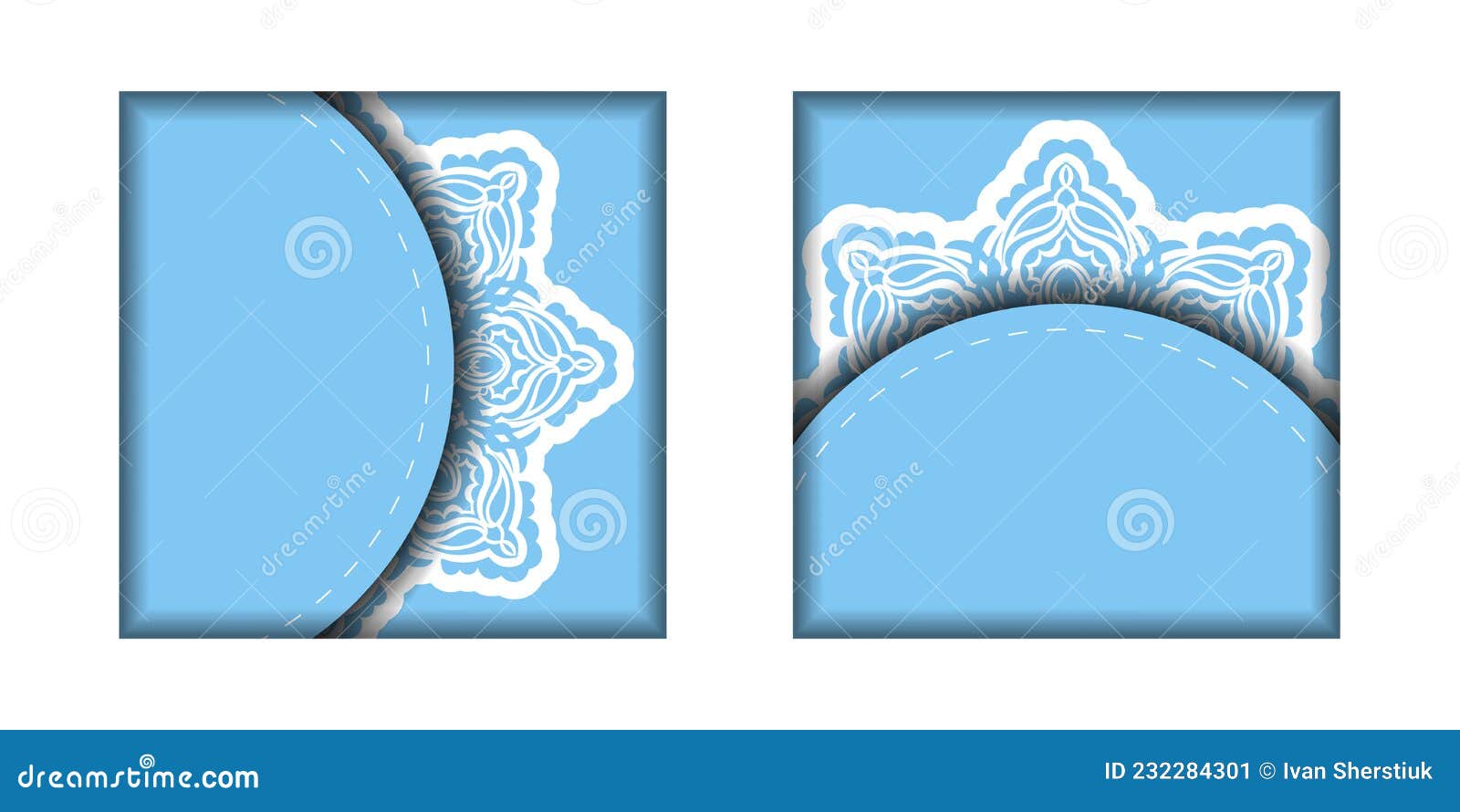 Greeting Card Template in Blue Color with Luxurious White Pattern for ...