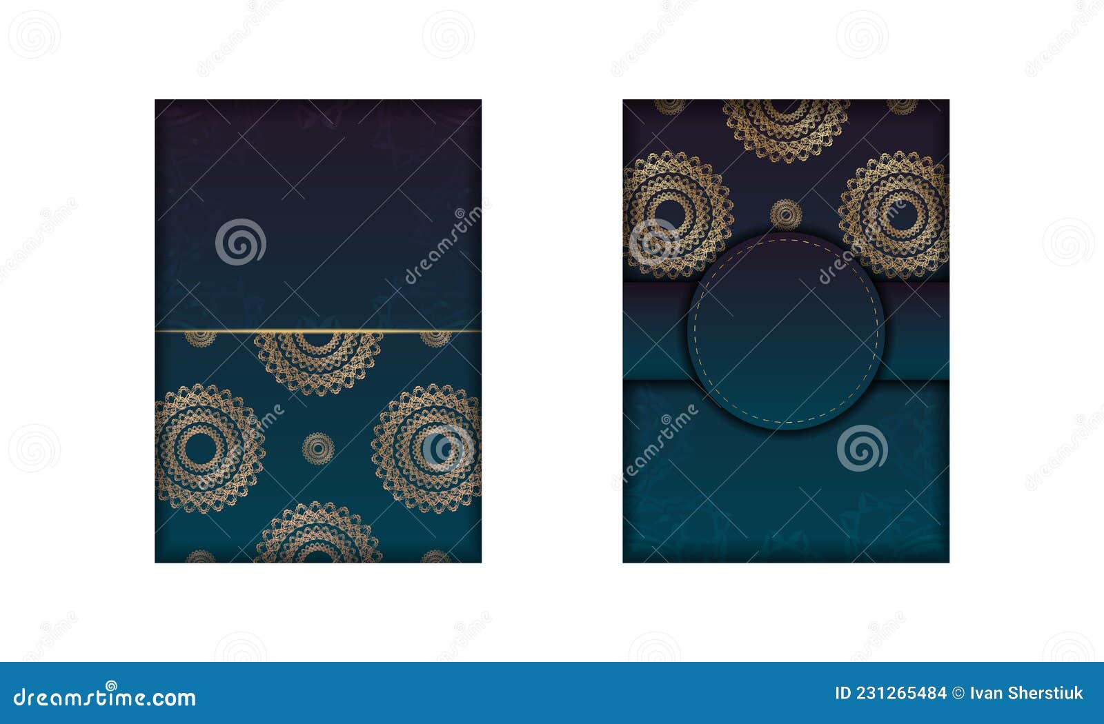 Greeting Card Template with Gradient Blue Color with Luxurious Gold ...