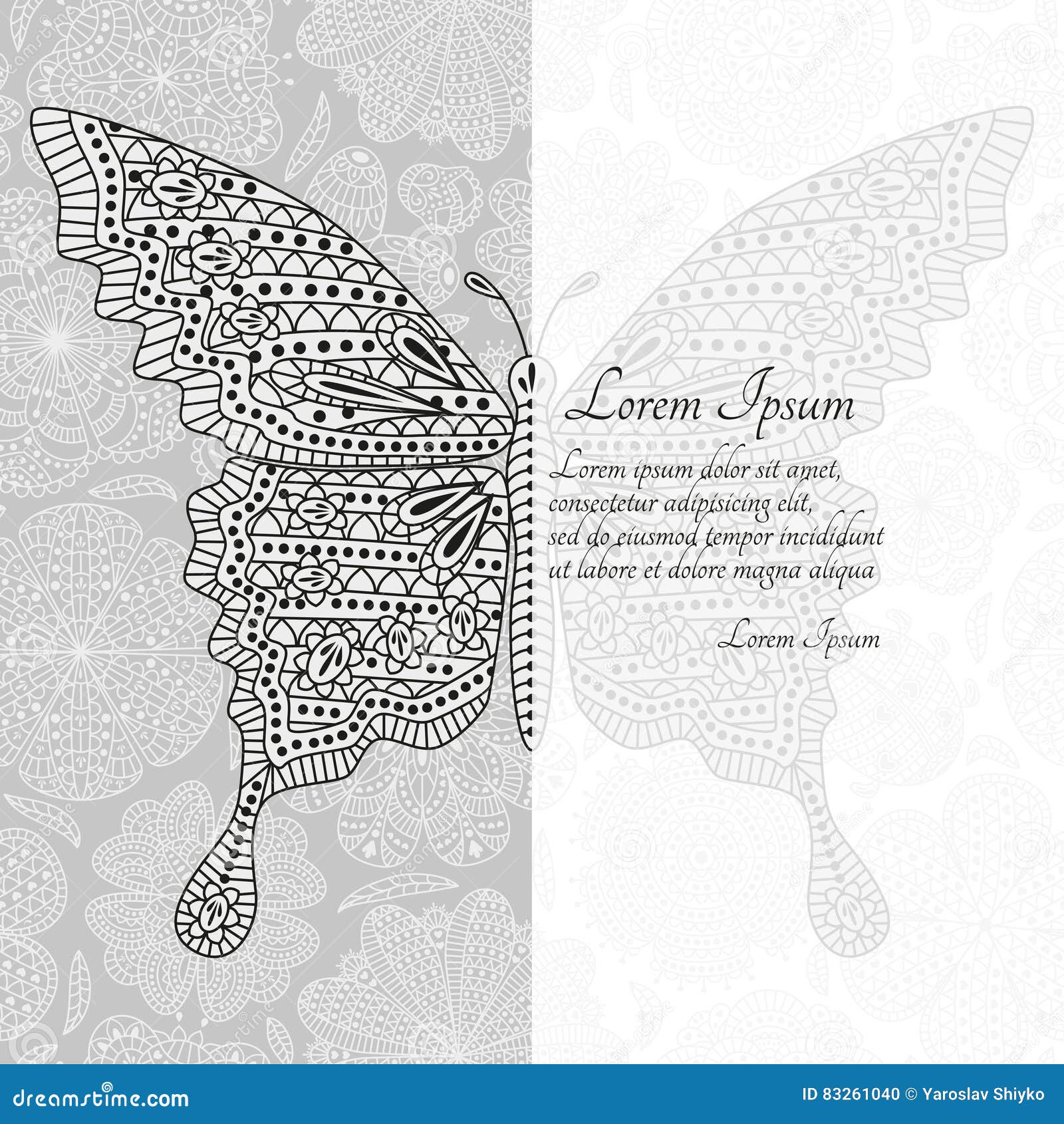 Greeting Card or Template with Ornate Butterfly Stock Vector ...