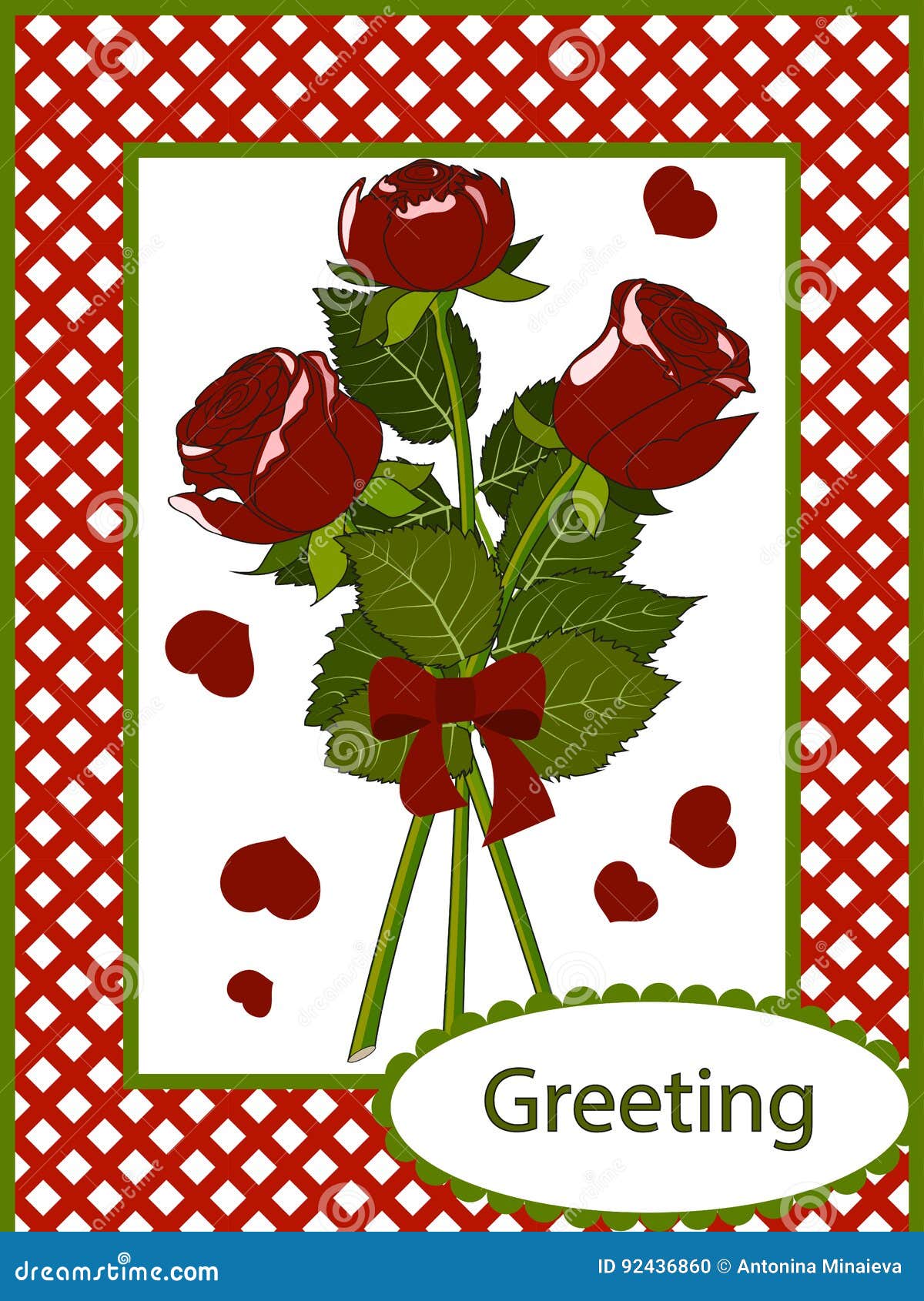 Greeting Card Three Red Roses Stock Vector - Illustration of heart ...