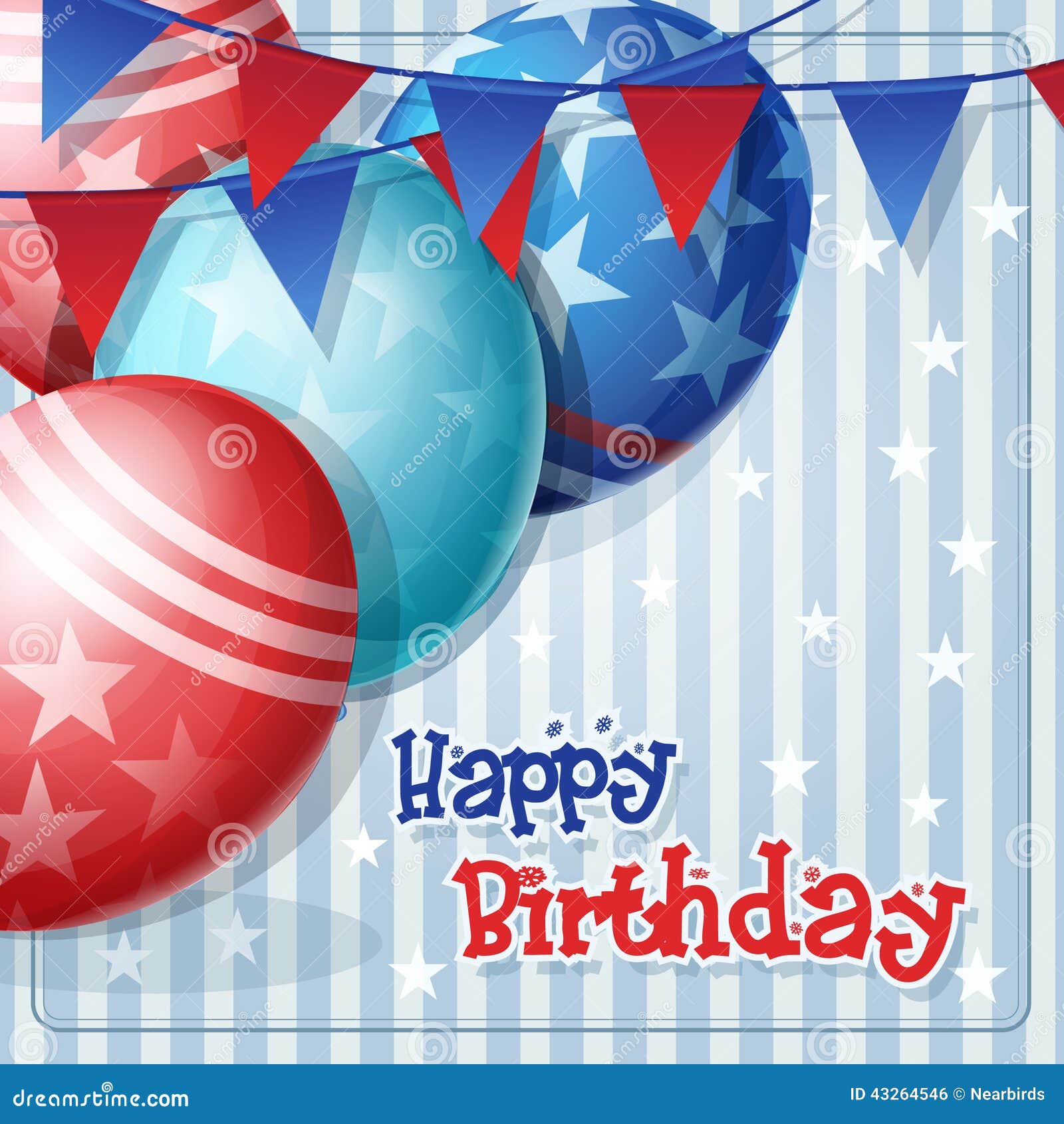 Greeting Card To Birthday with Balloons and Flags Stock Vector ...