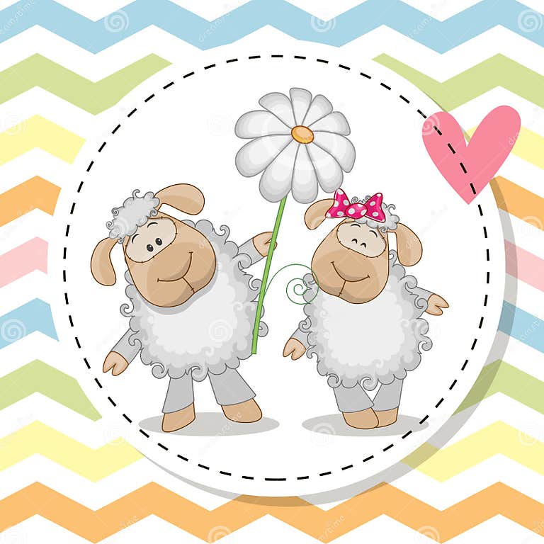 Greeting Card with Two Sheep Stock Vector - Illustration of love ...