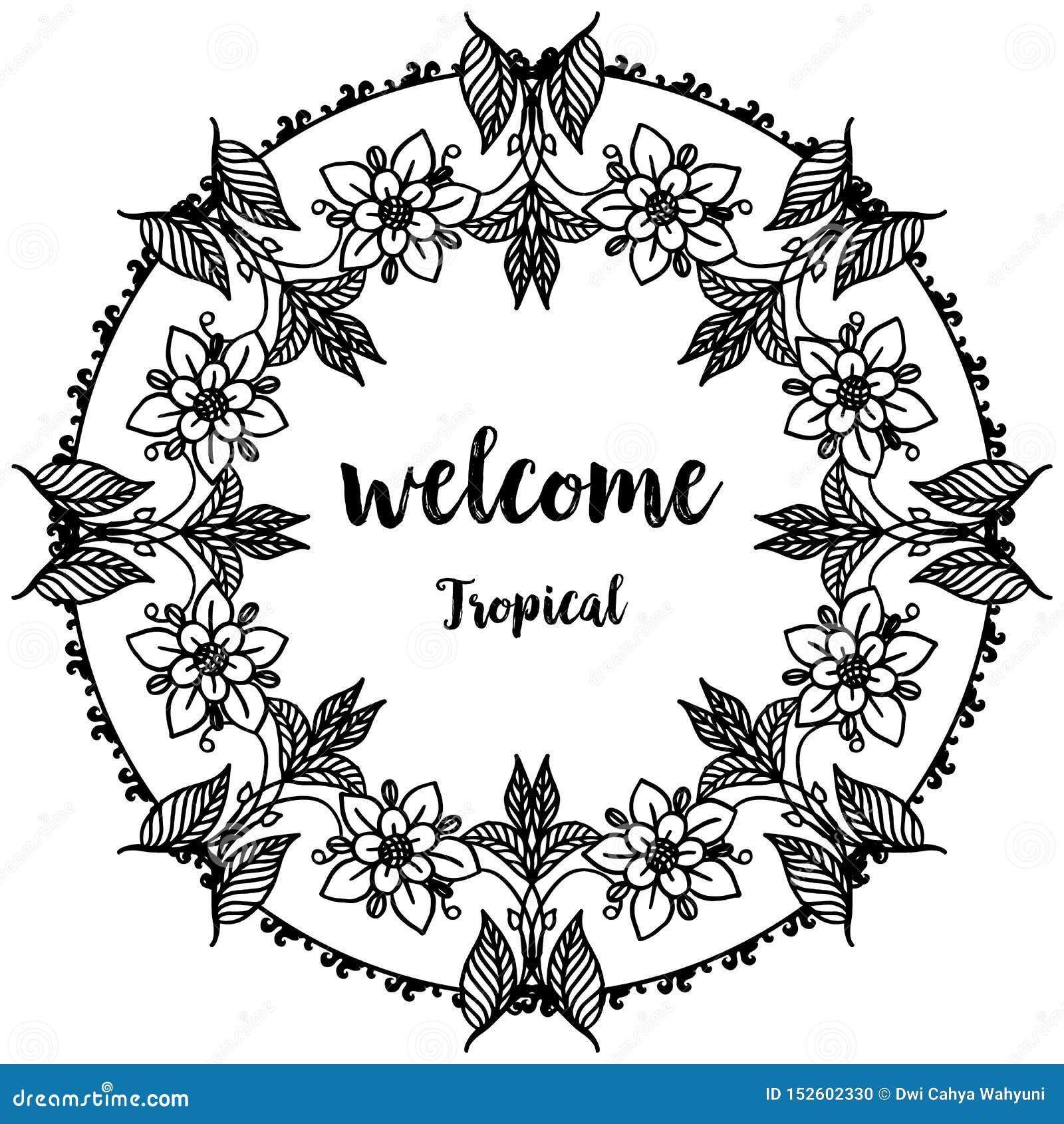 Greeting Card Welcome Tropical, Decor with Flower Frame. Vector Stock ...