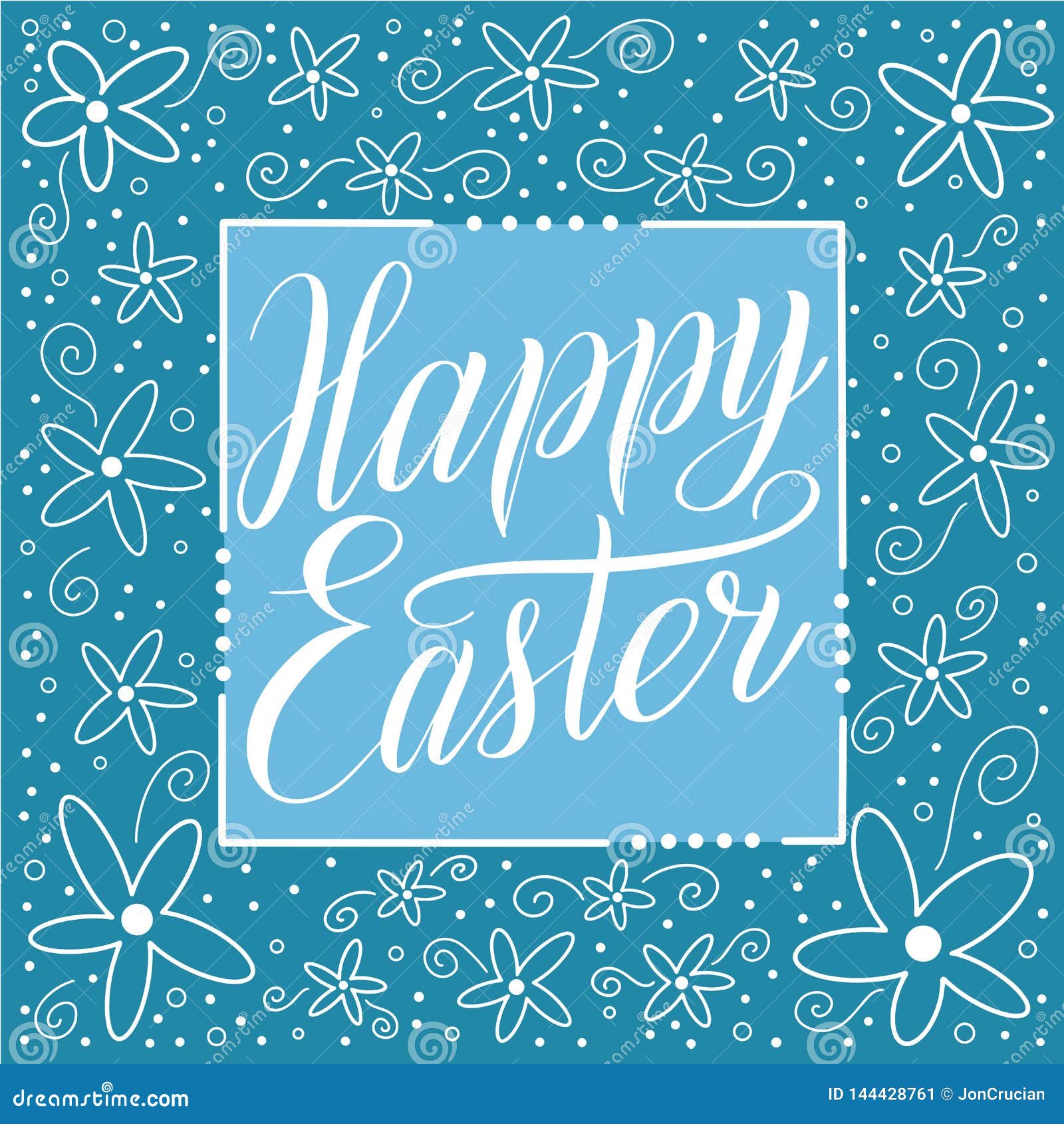 Happy Easter. Blue Square Greeting Card. Stock Vector - Illustration of ...