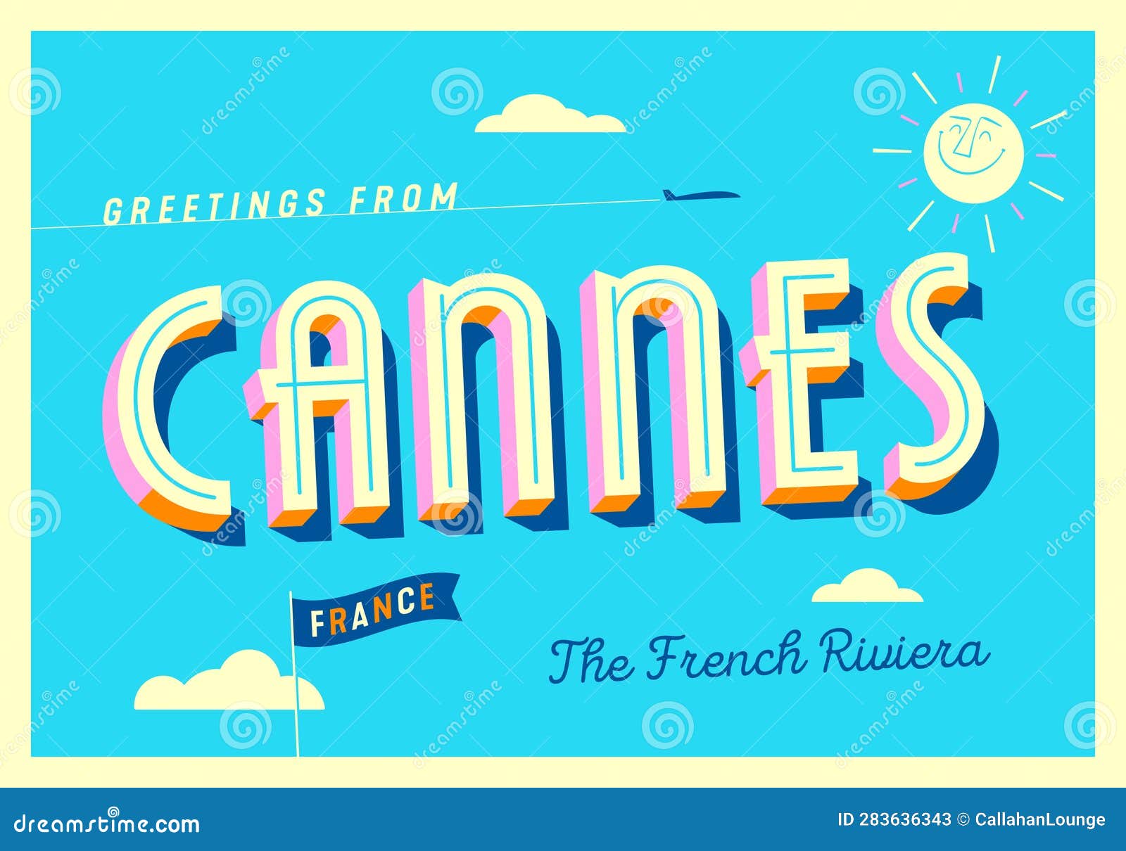 Greetings from Cannes, France Postcard Stock Vector - Illustration of ...
