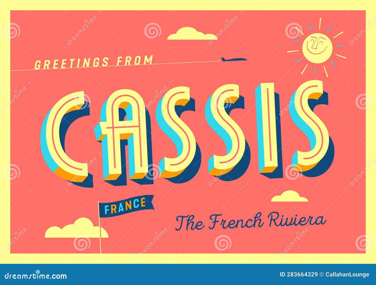 Greetings from Cassis, France Postcard Stock Vector - Illustration of ...