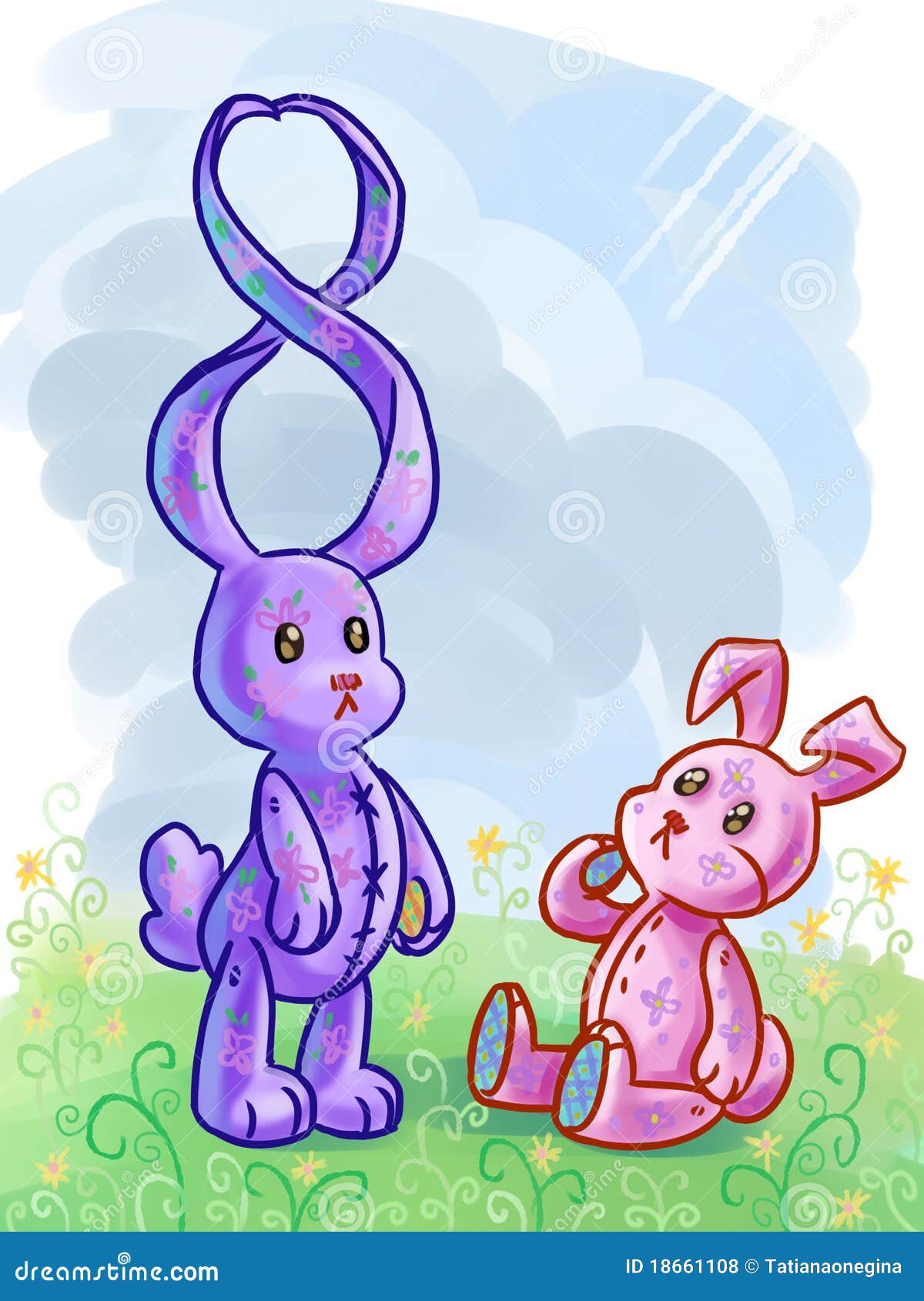 Greeting Cards with Two Cartoony Rabbits and Figur Stock Illustration ...