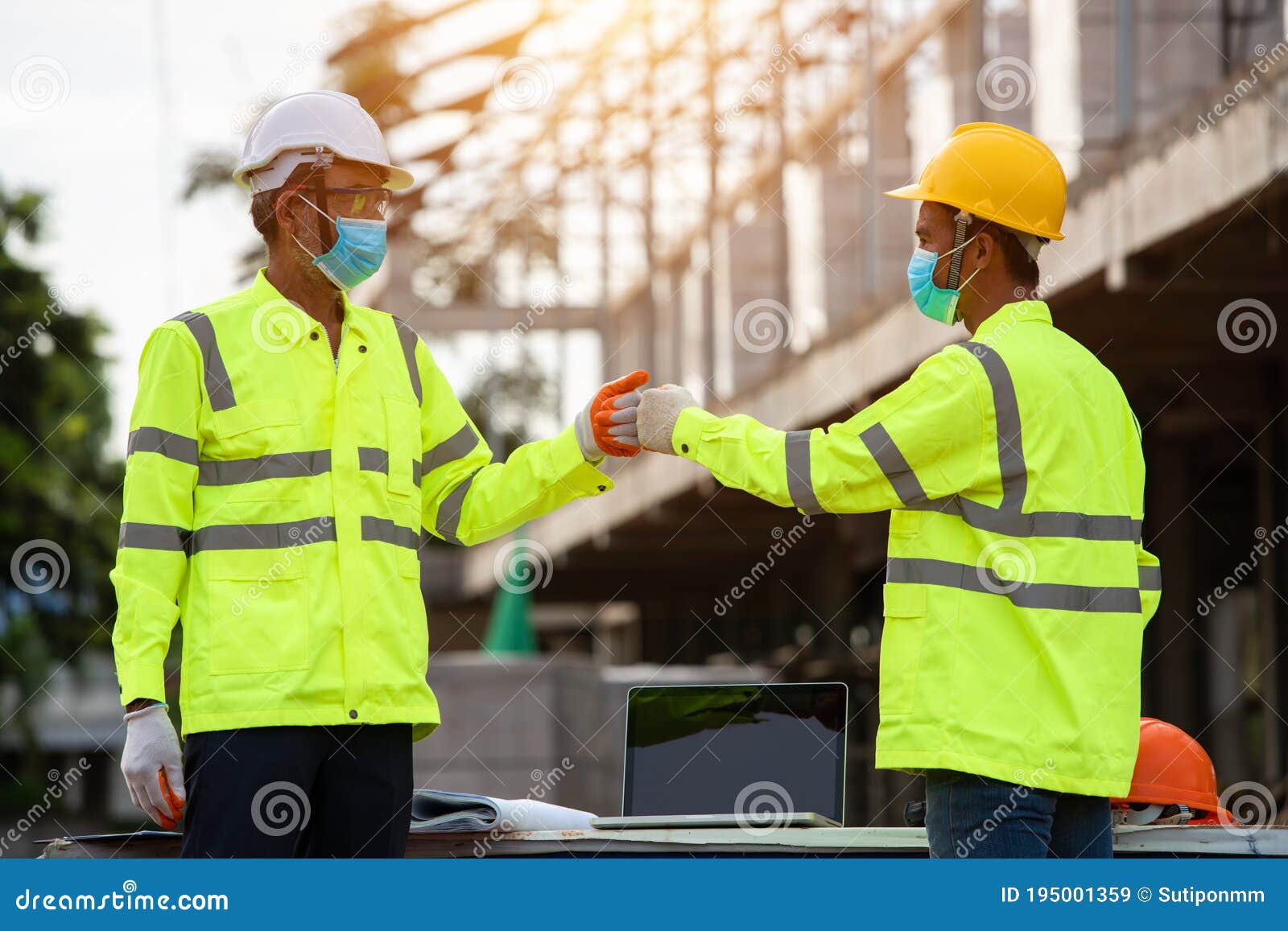 Greeting of Engineers and Construction Site Workers Stock Image - Image ...