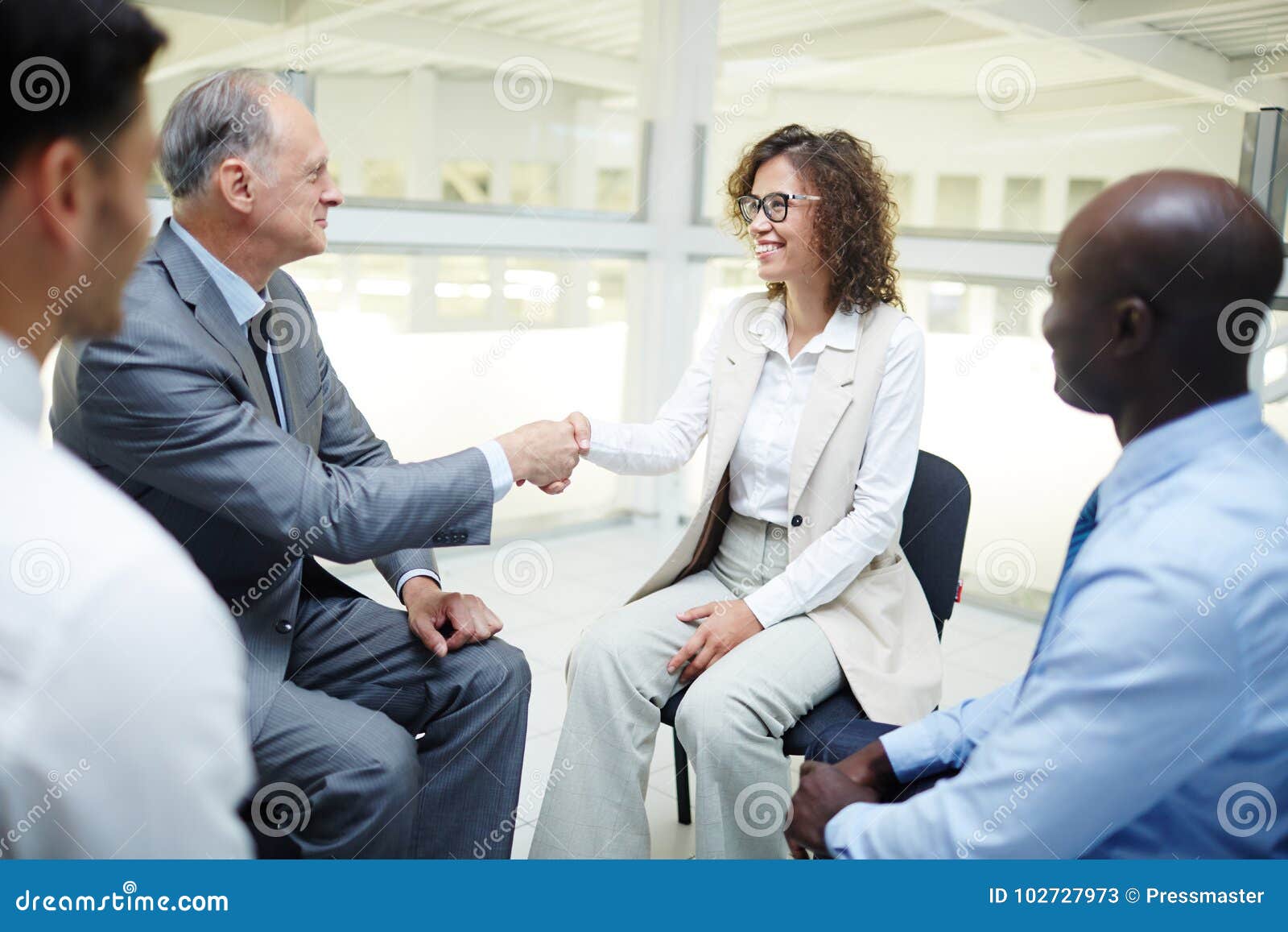 Greeting new subordinate stock image. Image of deal - 102727973