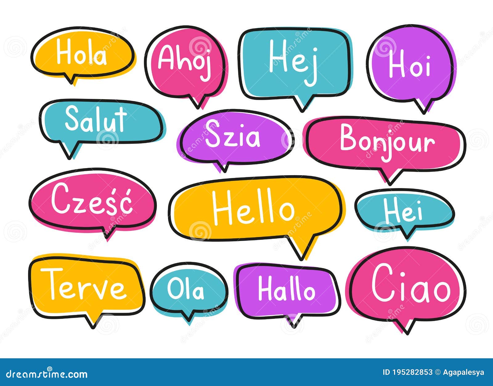 Greeting Phrases in Different Languages. Handwritten Lettering ...