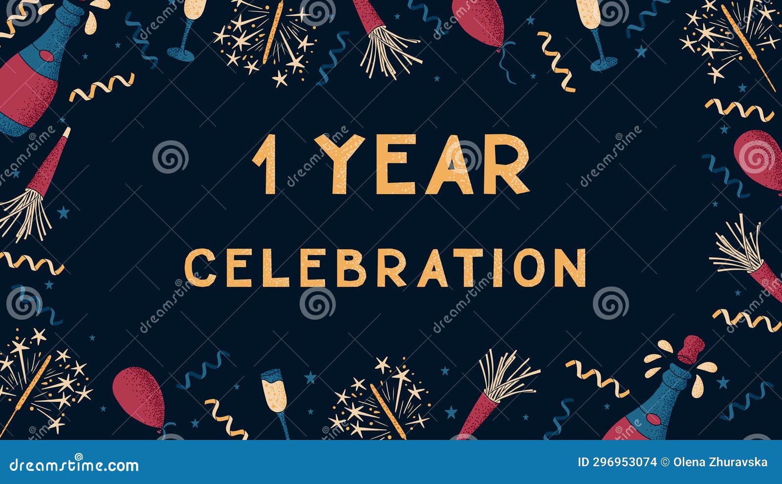 Greeting Vector Banner and Text 1 Year Celebration Stock Illustration ...