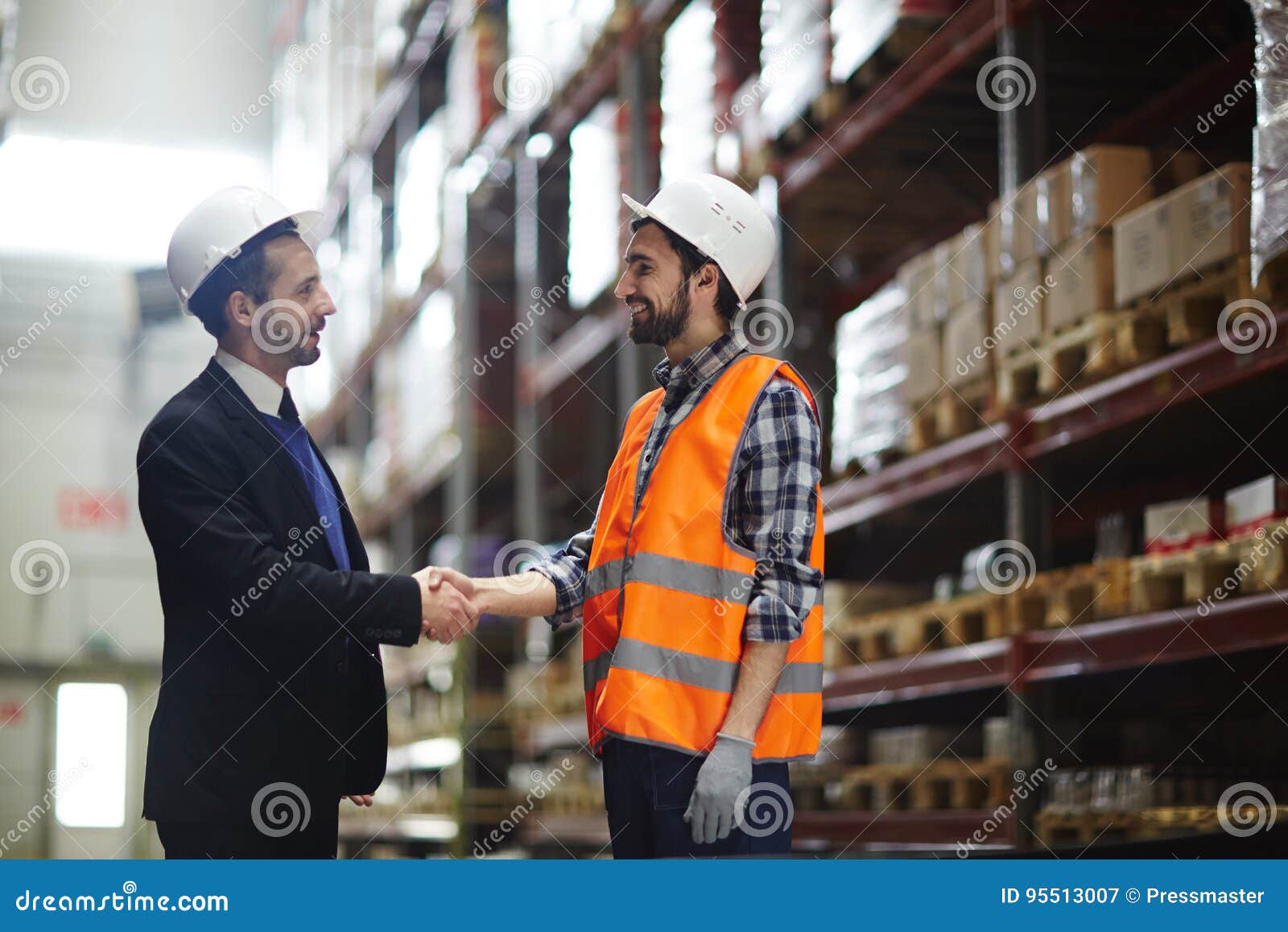 Greeting of workers stock image. Image of handshake, storage - 95513007