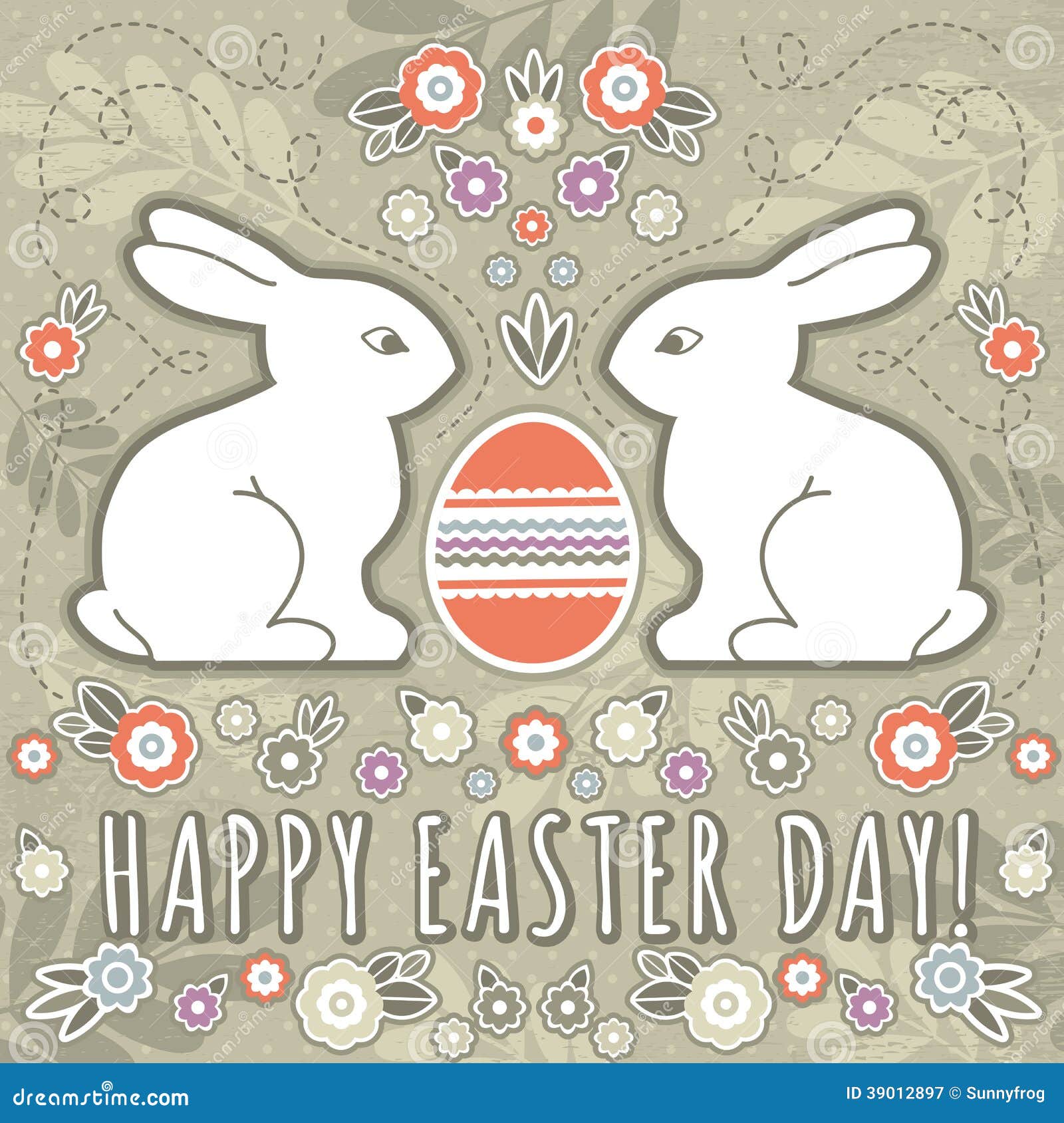 Greetings Card with Easter Eggs and Two Rabbits Stock Vector ...