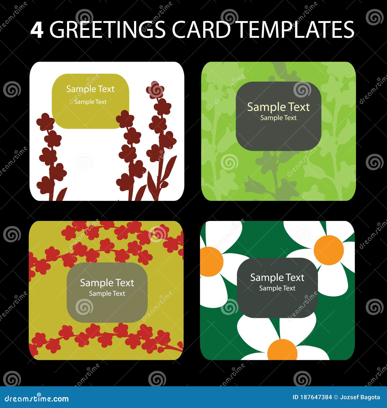 4 Greetings Card Templates stock vector. Illustration of gift - 187647384