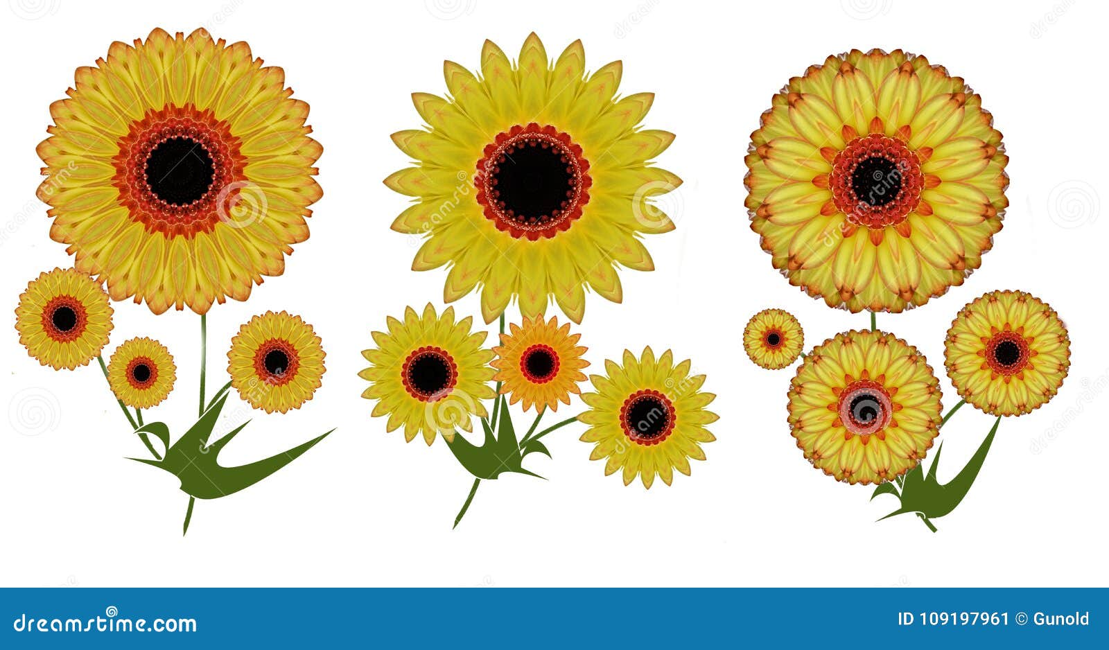 Three Digital Art Design Sunflowers Flowers Stock Illustration ... Three Digital Art Design Sunflowers Flowers Stock Illustration ...