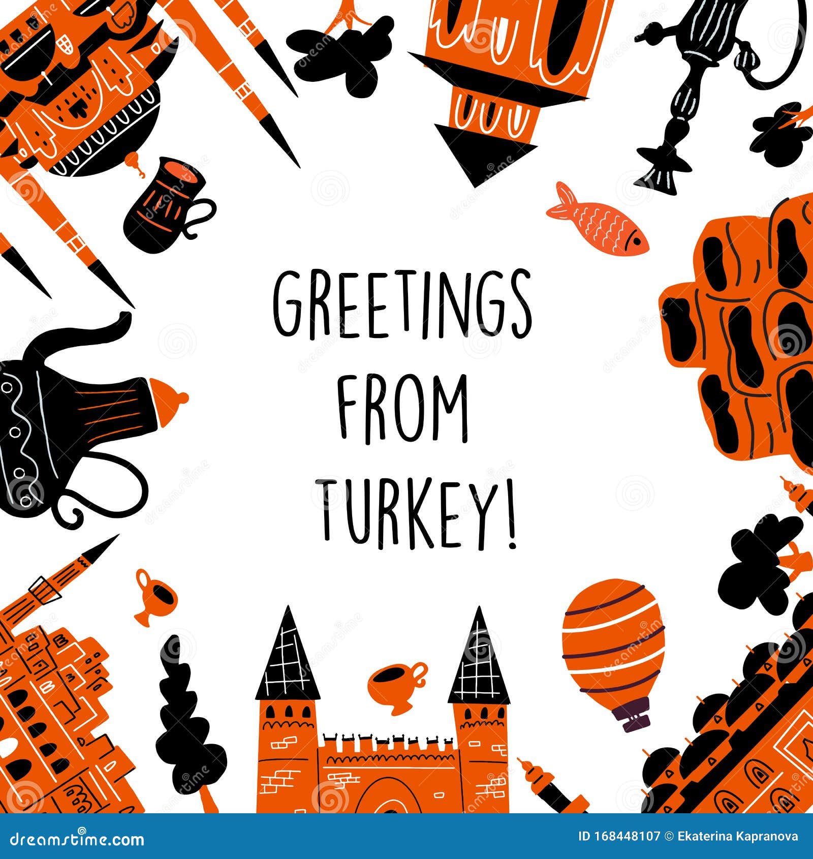 Greetings from Turkey. Vector Illustration of Different Turkish ...