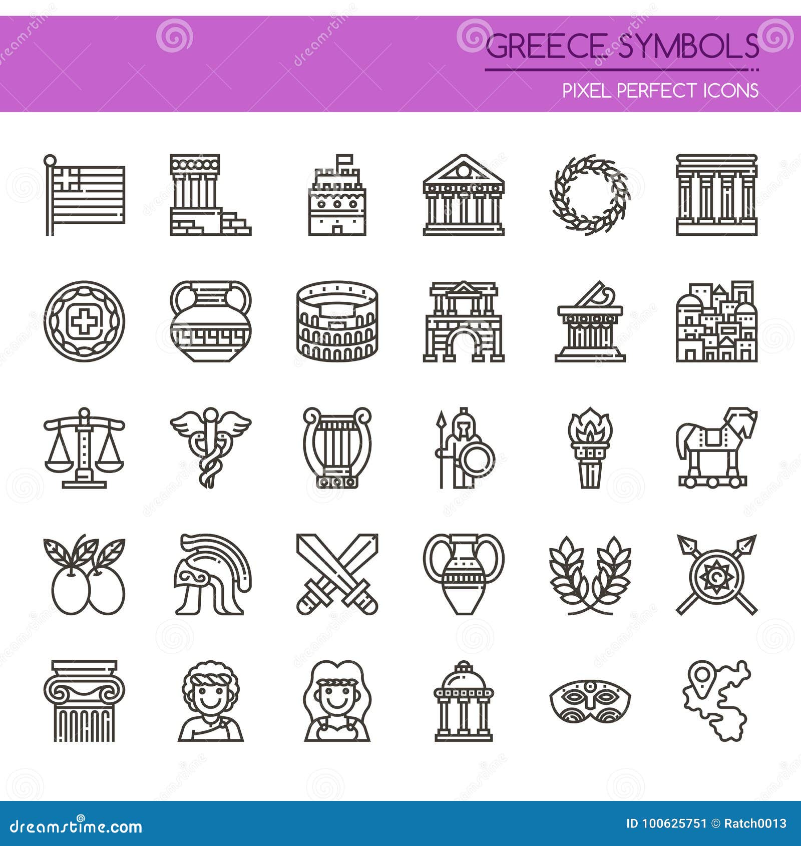 Grekland symboler vektor illustrationer. Illustration av landmärke ...