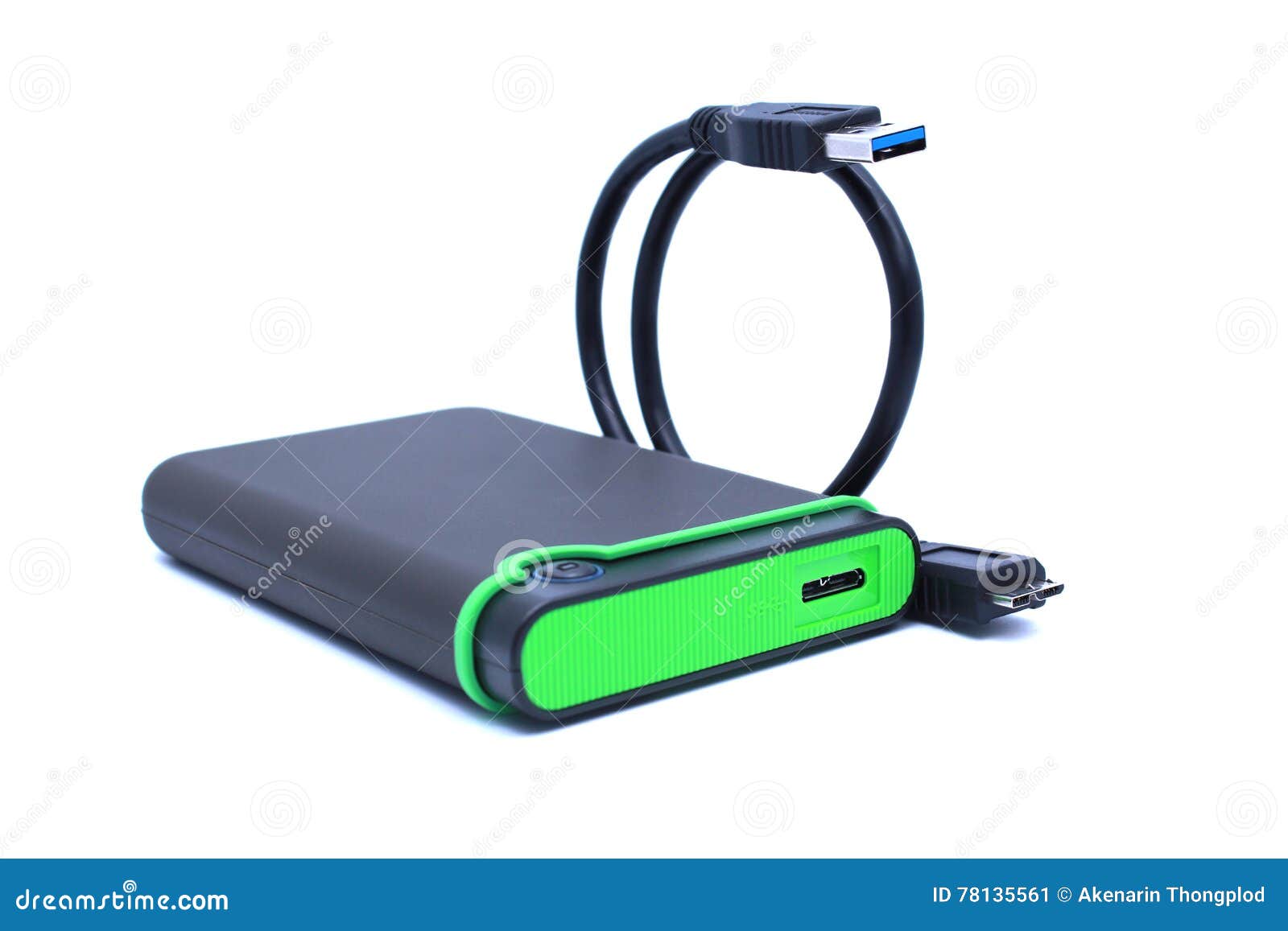 Green External Hard Disc Usb Cable Cord. Isolated On White Background ...