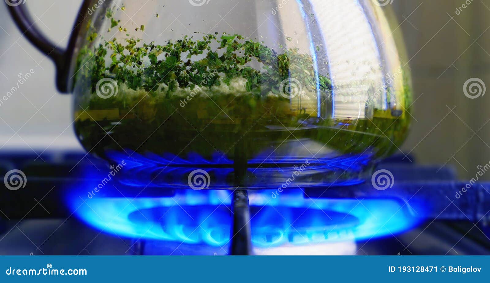 Tea Brewing Using Blue Gas Flame Stock Image - Image of transparent ...