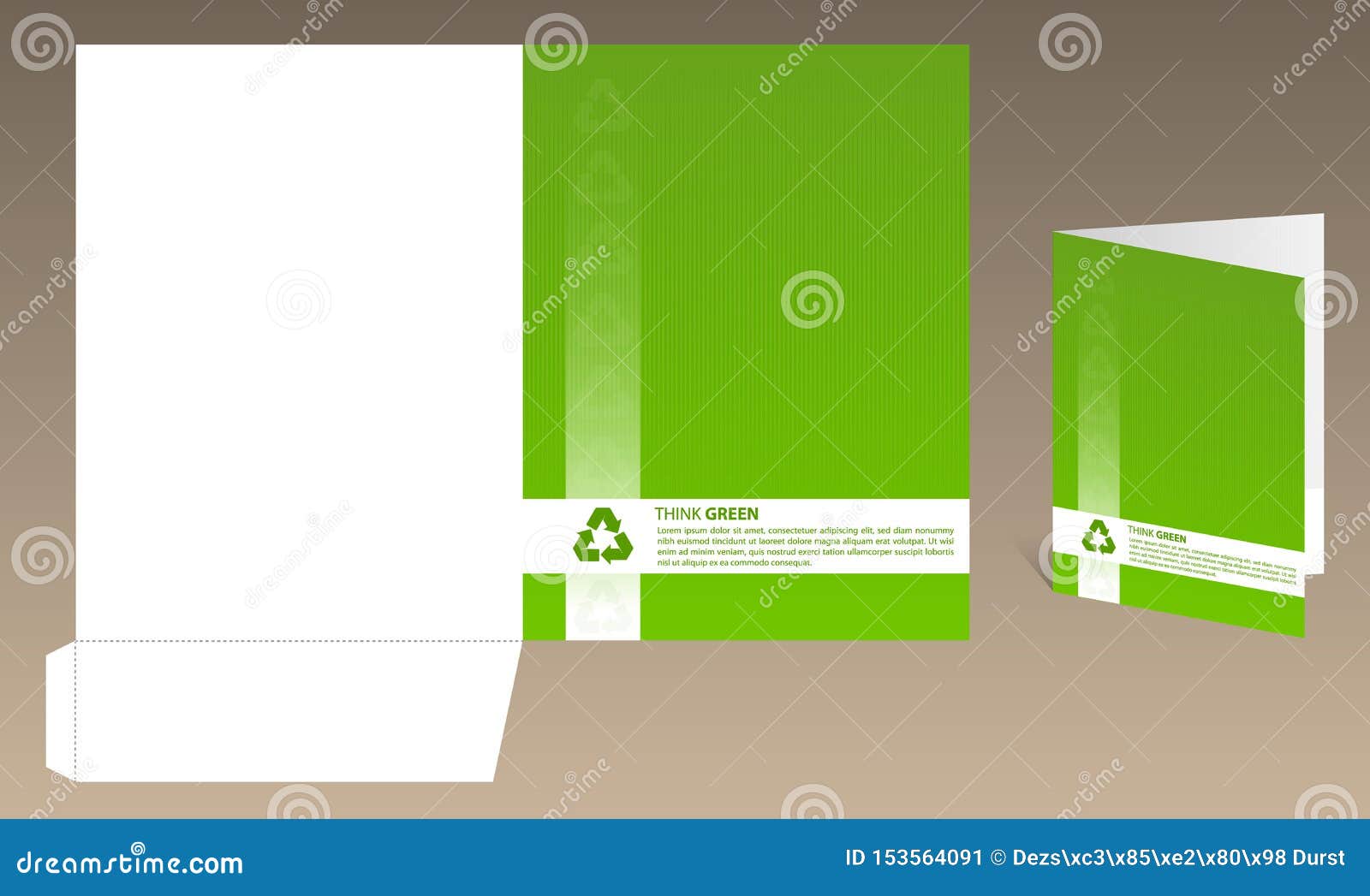 Green and White Document Folder Layout Design with Recycle Symbol Stock ...