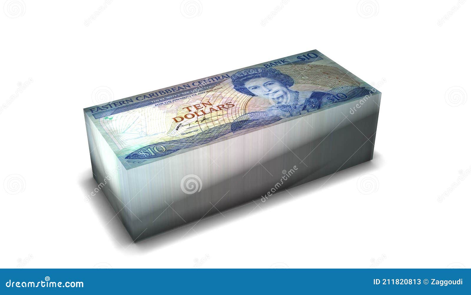 Grenada 10 Dollar Banknotes Money Stack on White Background Stock ...
