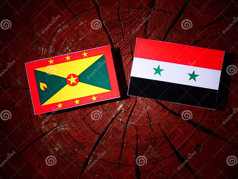 Grenada Flag with Syrian Flag on a Tree Stump Stock Photo - Image of ...