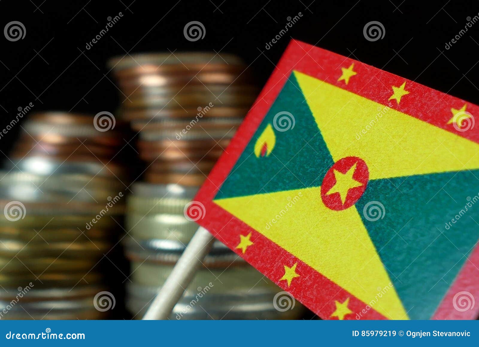 Grenada Flag Waving with Stack of Money Coins Stock Image - Image of ...