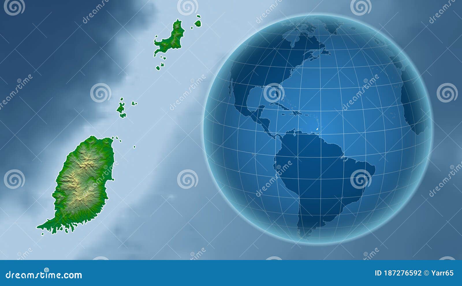 Grenada - Physical. Country and Globe, Composition Stock Illustration ...
