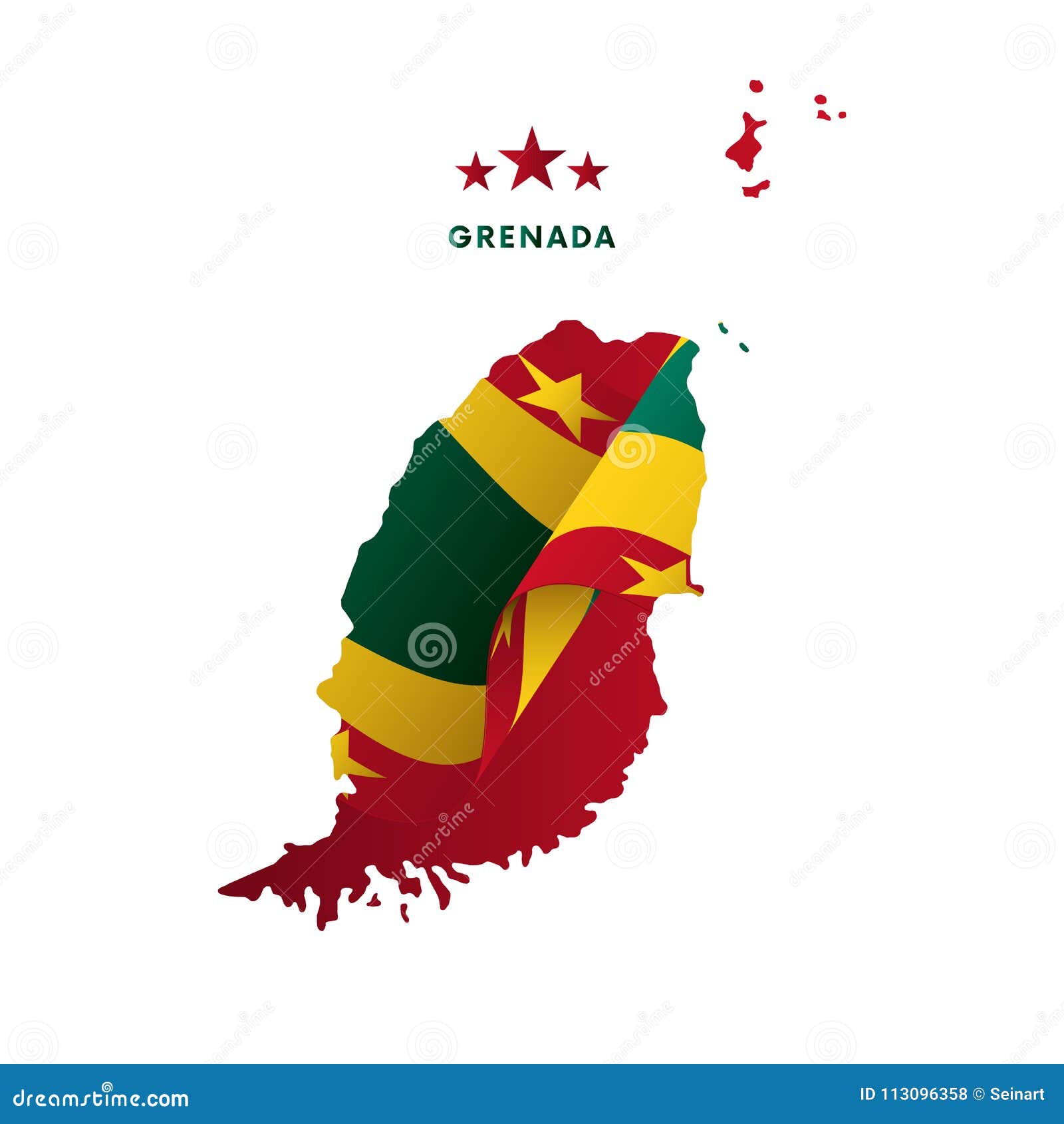 Grenada Map with Waving Flag. Vector Illustration. Stock Illustration ...