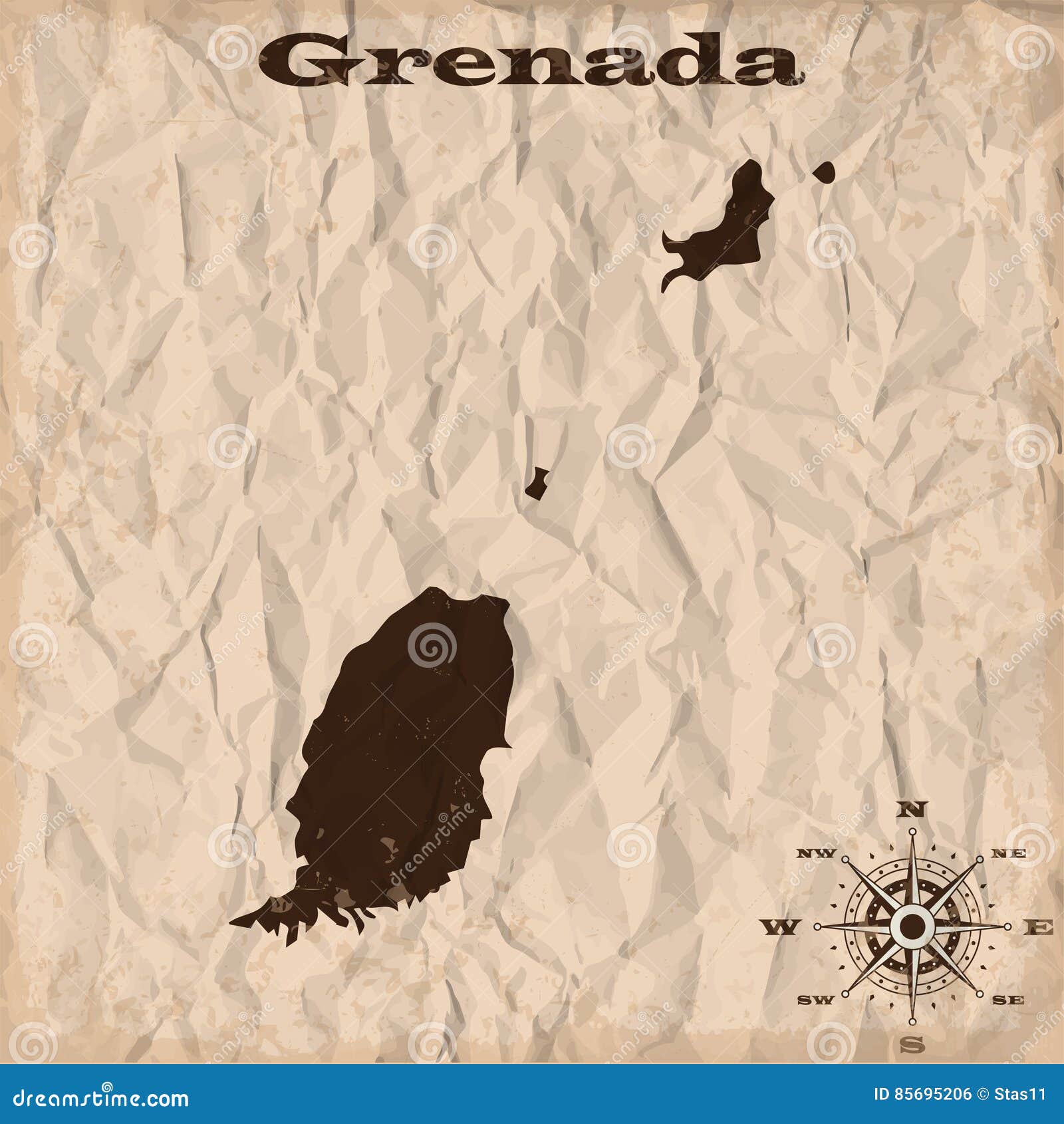 Grenada Old Map with Grunge and Crumpled Paper. Vector Illustration ...