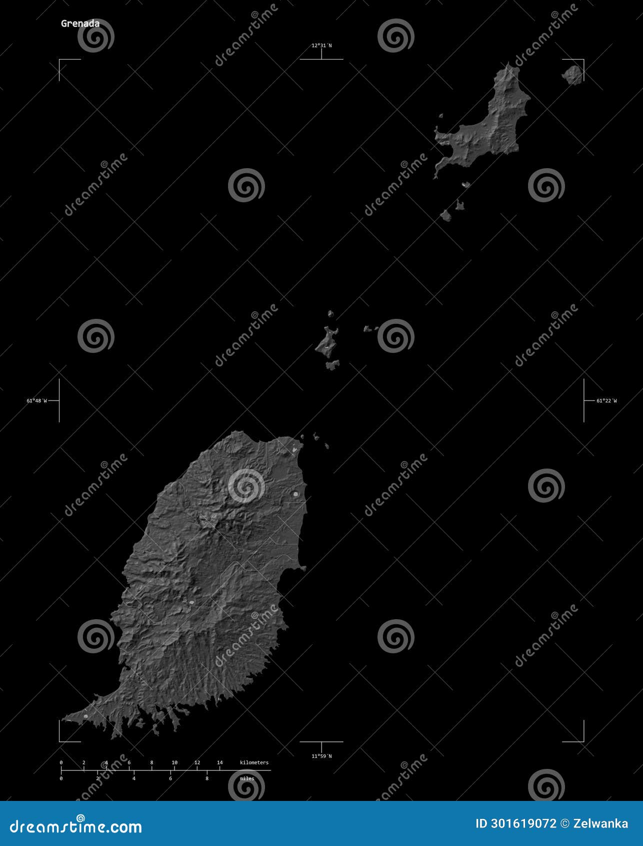 Grenada Shape on Black. Bilevel Stock Illustration - Illustration of ...