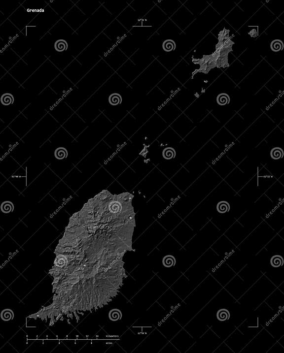 Grenada Shape on Black. Bilevel Stock Illustration - Illustration of ...