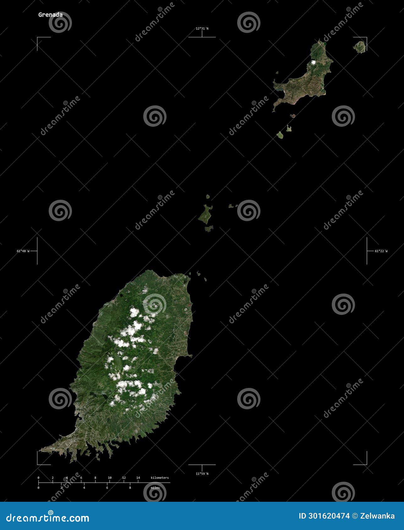 Grenada Shape on Black. High-res Satellite Stock Illustration ...