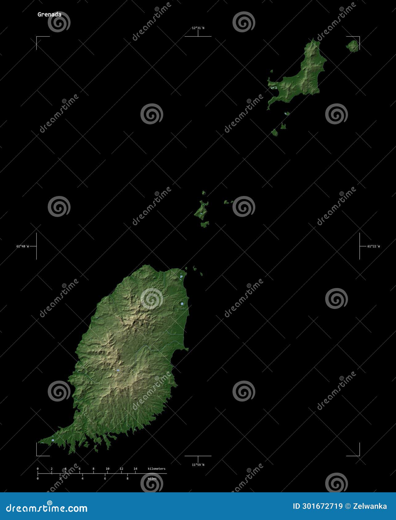 Grenada Shape on Black. Pale Stock Illustration - Illustration of atlas ...