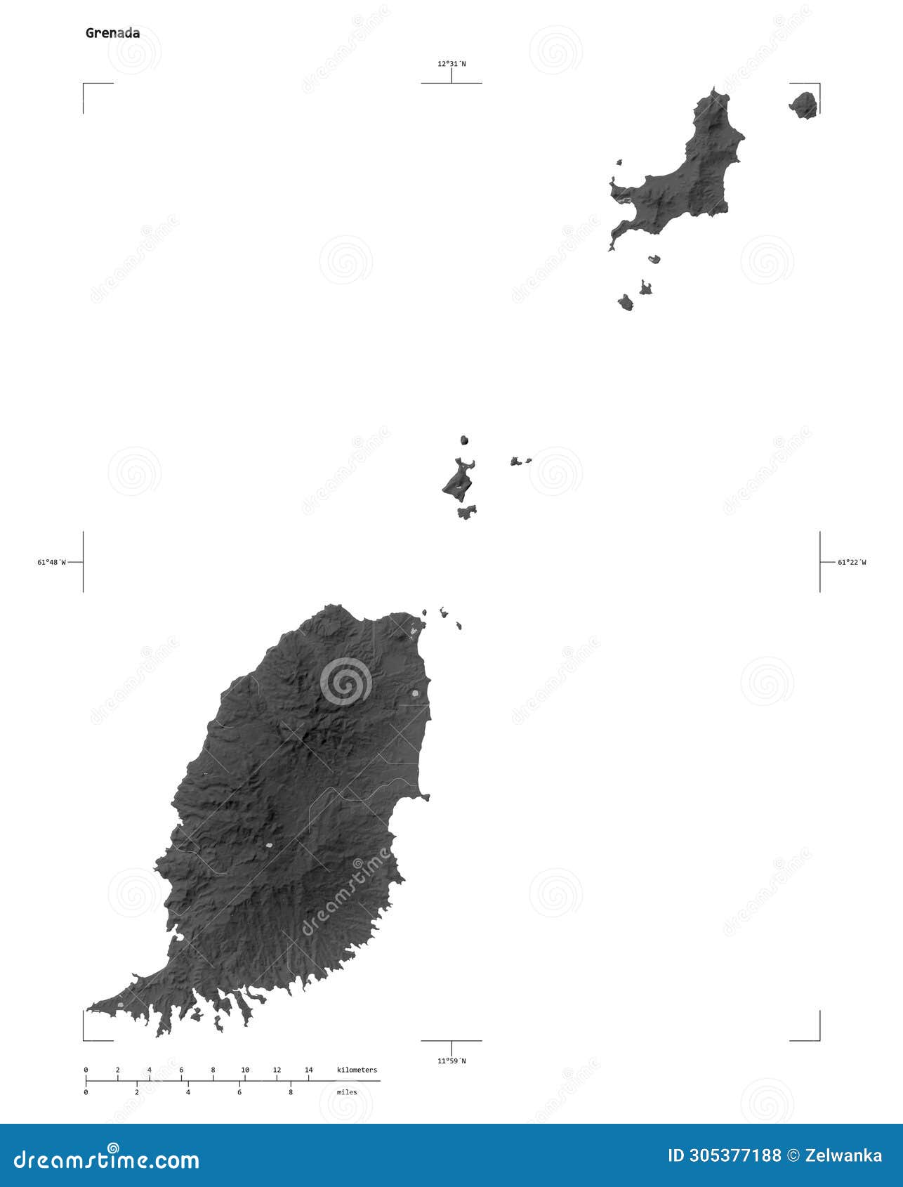 Grenada Shape on White. Grayscale Stock Illustration - Illustration of ...