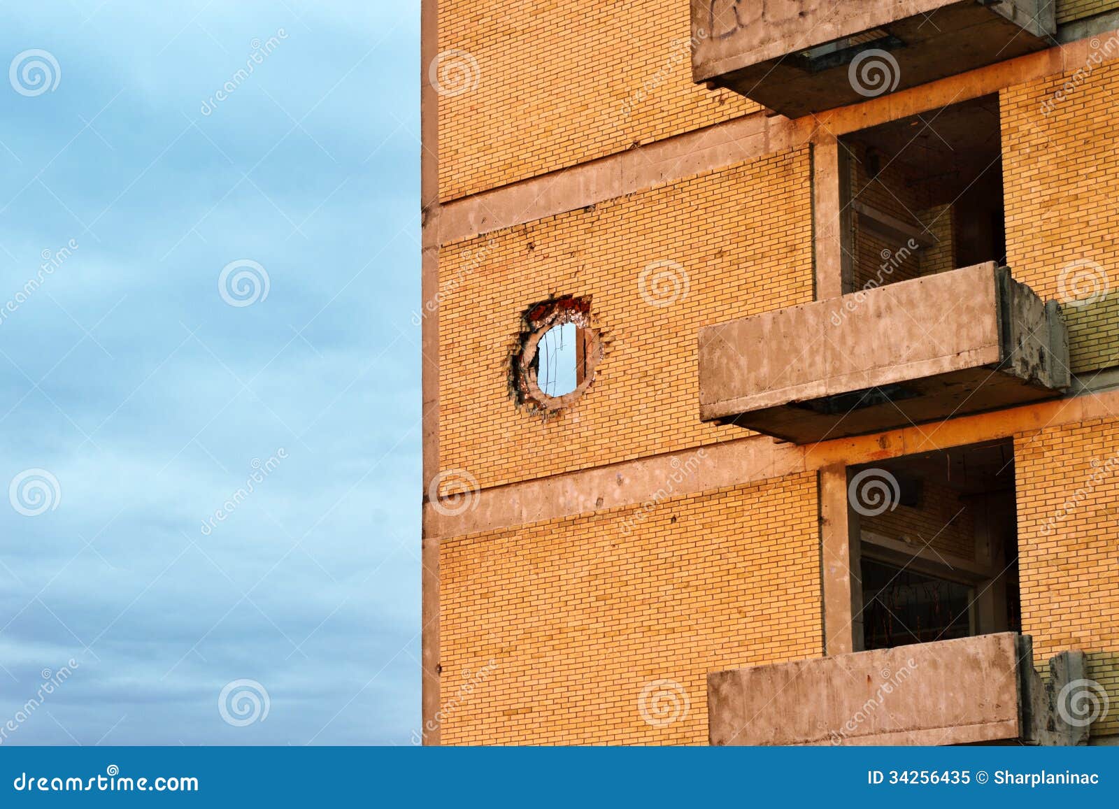 Grenade Impact Hole on the Building Stock Image - Image of army ...